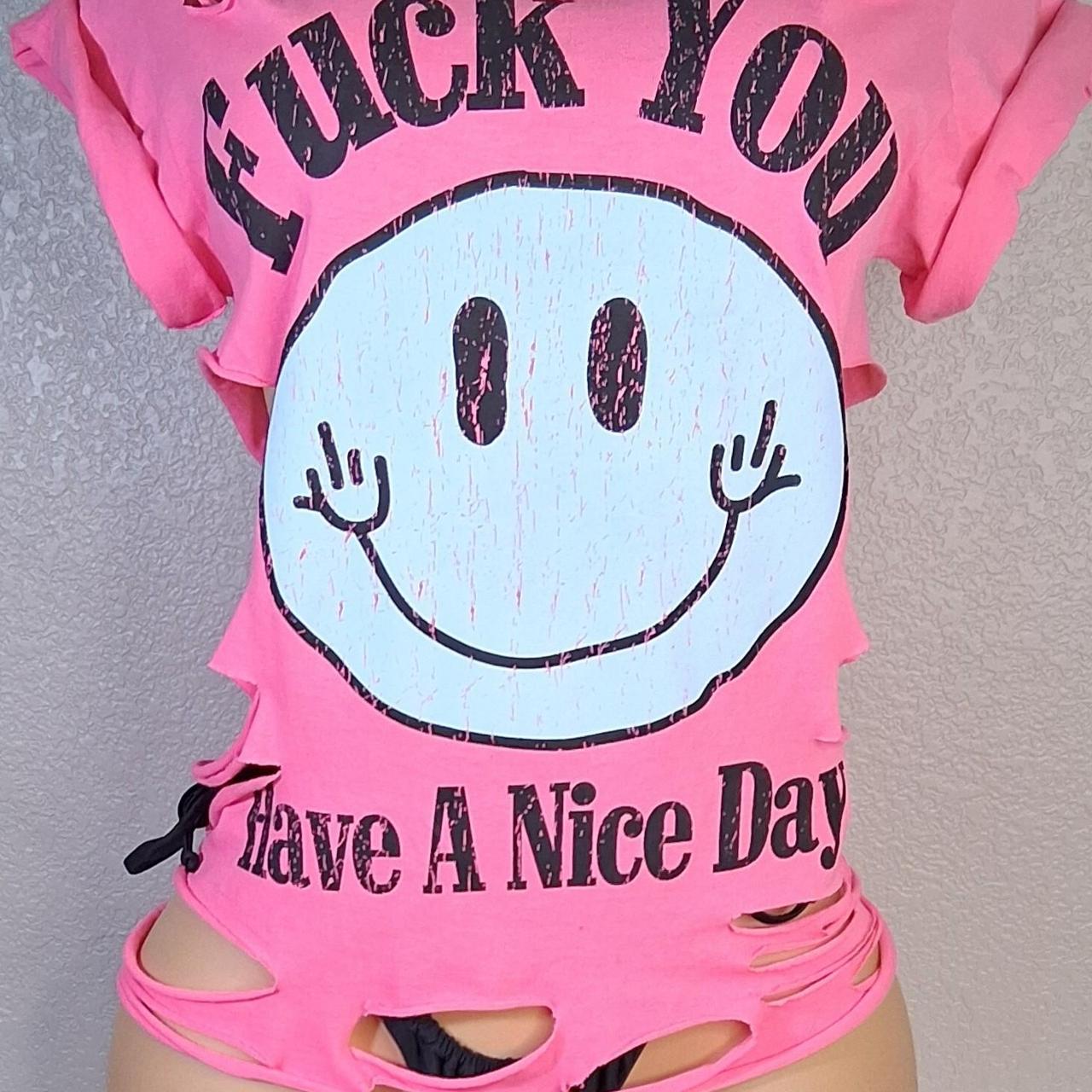 Pink Custom Designed & distressed smiley face... | Depop