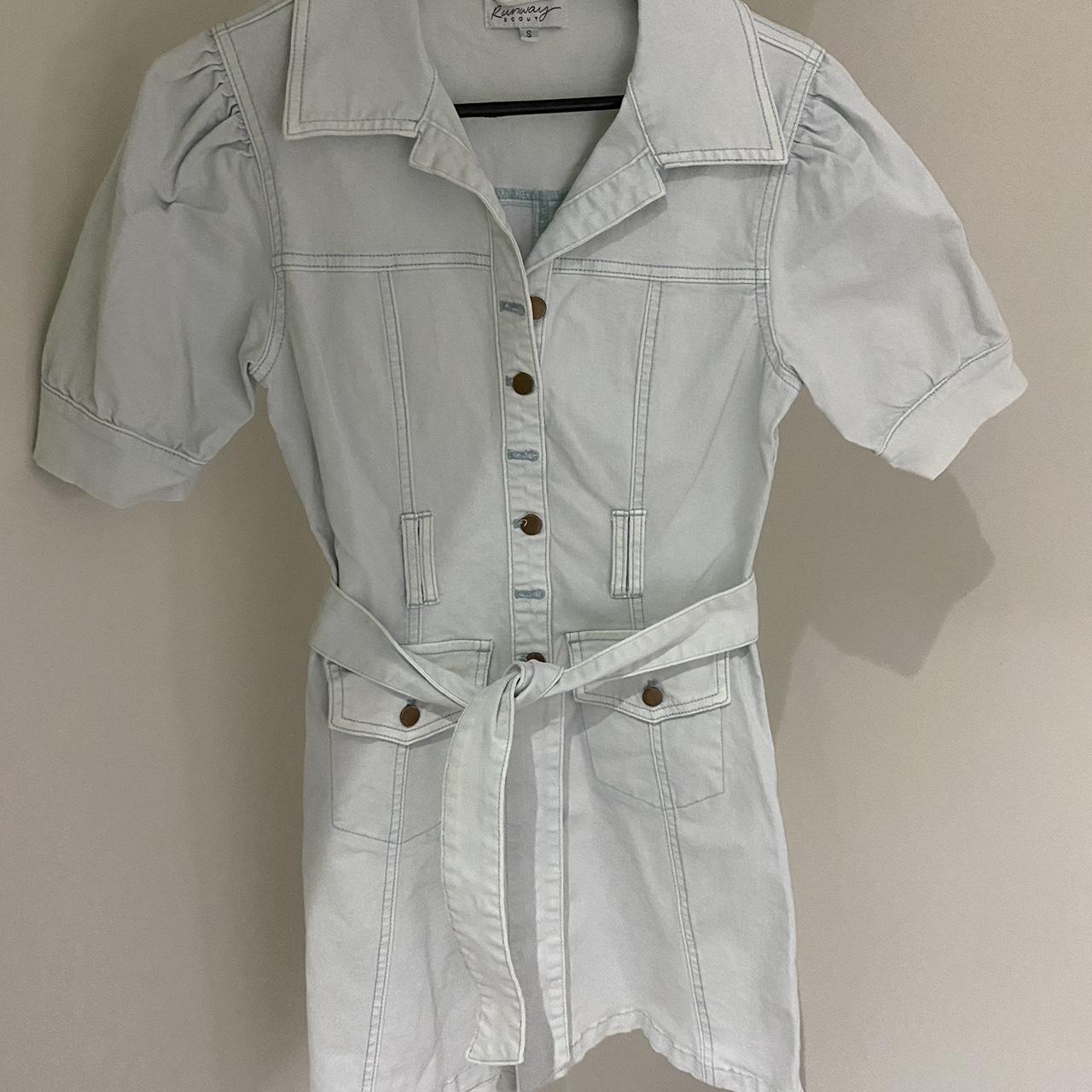 Runway Scout light wash denim mini dress size S.... - Depop