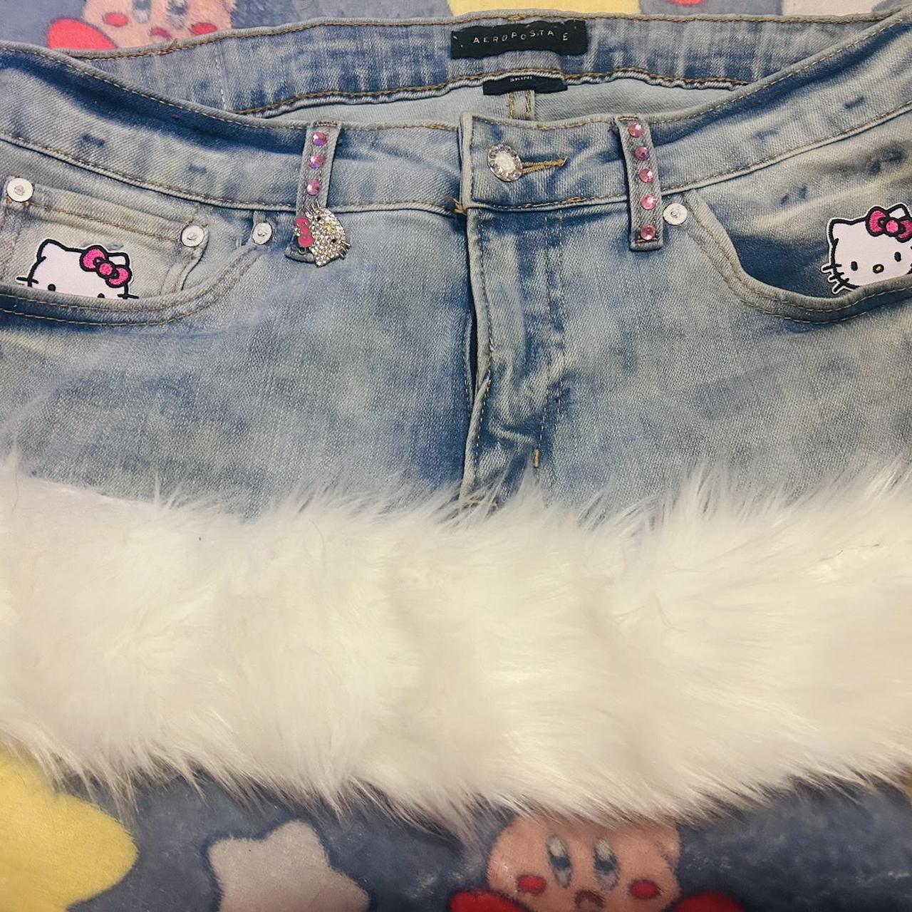 hand sewn bleached Kawaii gyaru Hello Kitty denim... - Depop