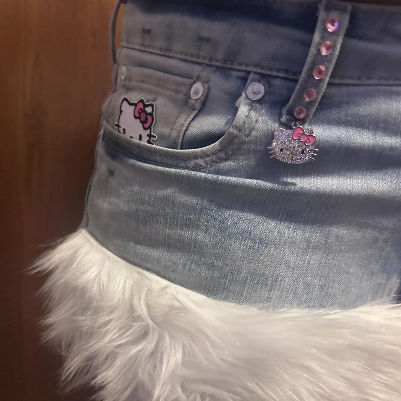 hand sewn bleached Kawaii gyaru Hello Kitty denim... - Depop