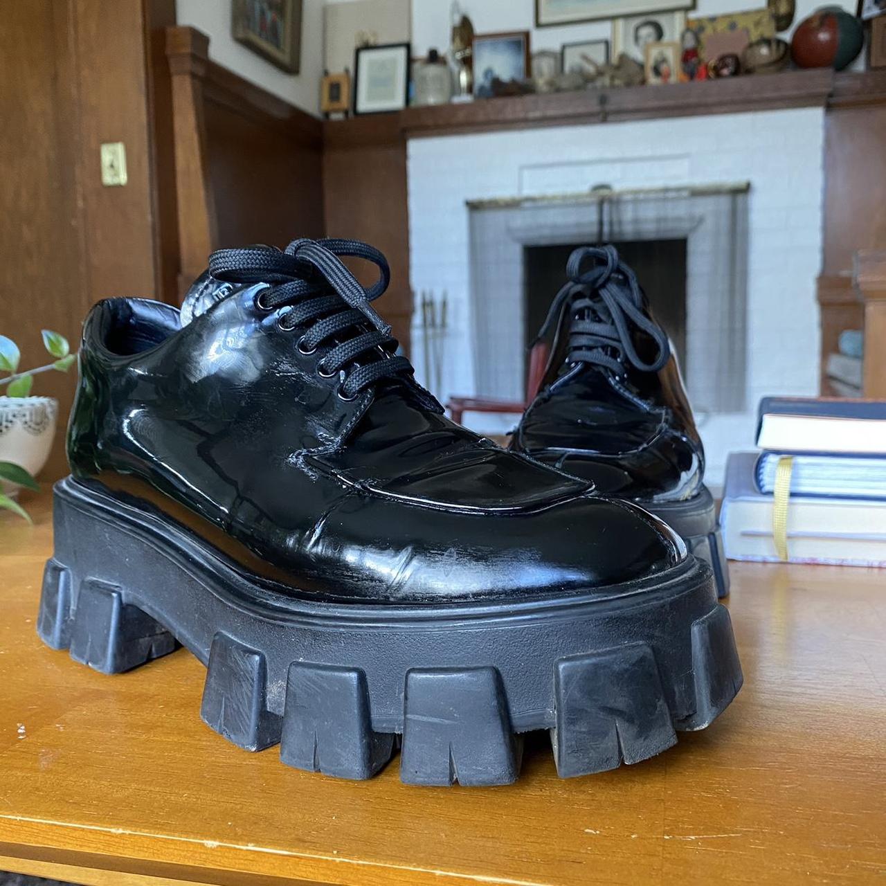 Prada Monolith patent leather lug sole loafer... - Depop