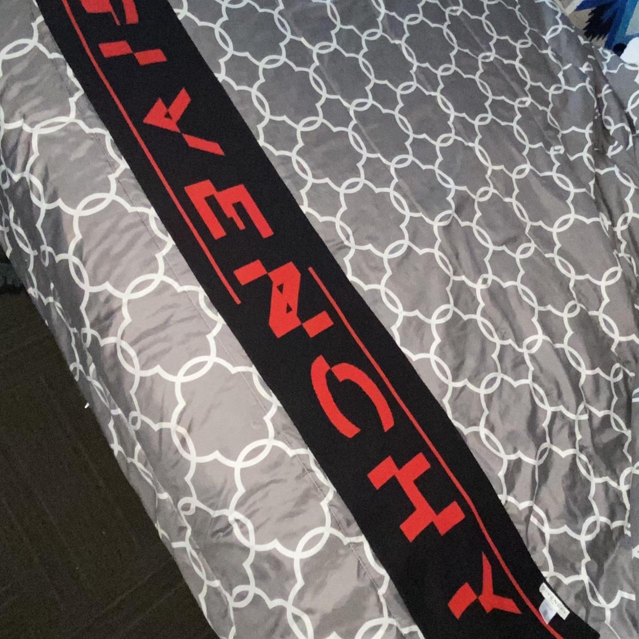 GIVENCHY shifted logo - red/black wool knitted scarf... - Depop