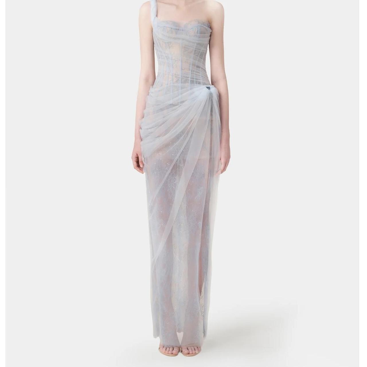 Blue mesh maxi dress with corset top REPOP:... | Depop