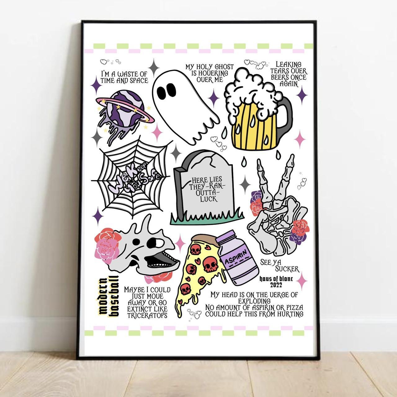 Modern baseball inspired tattoo flash art print A4... - Depop