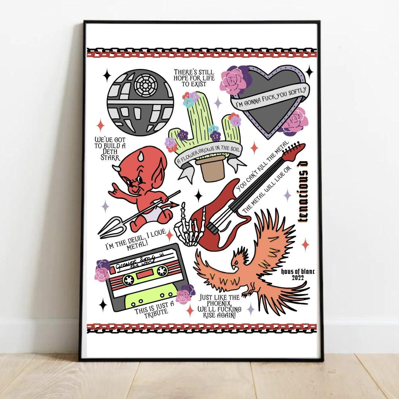 Tenacious D inspired tattoo flash art print A4... - Depop