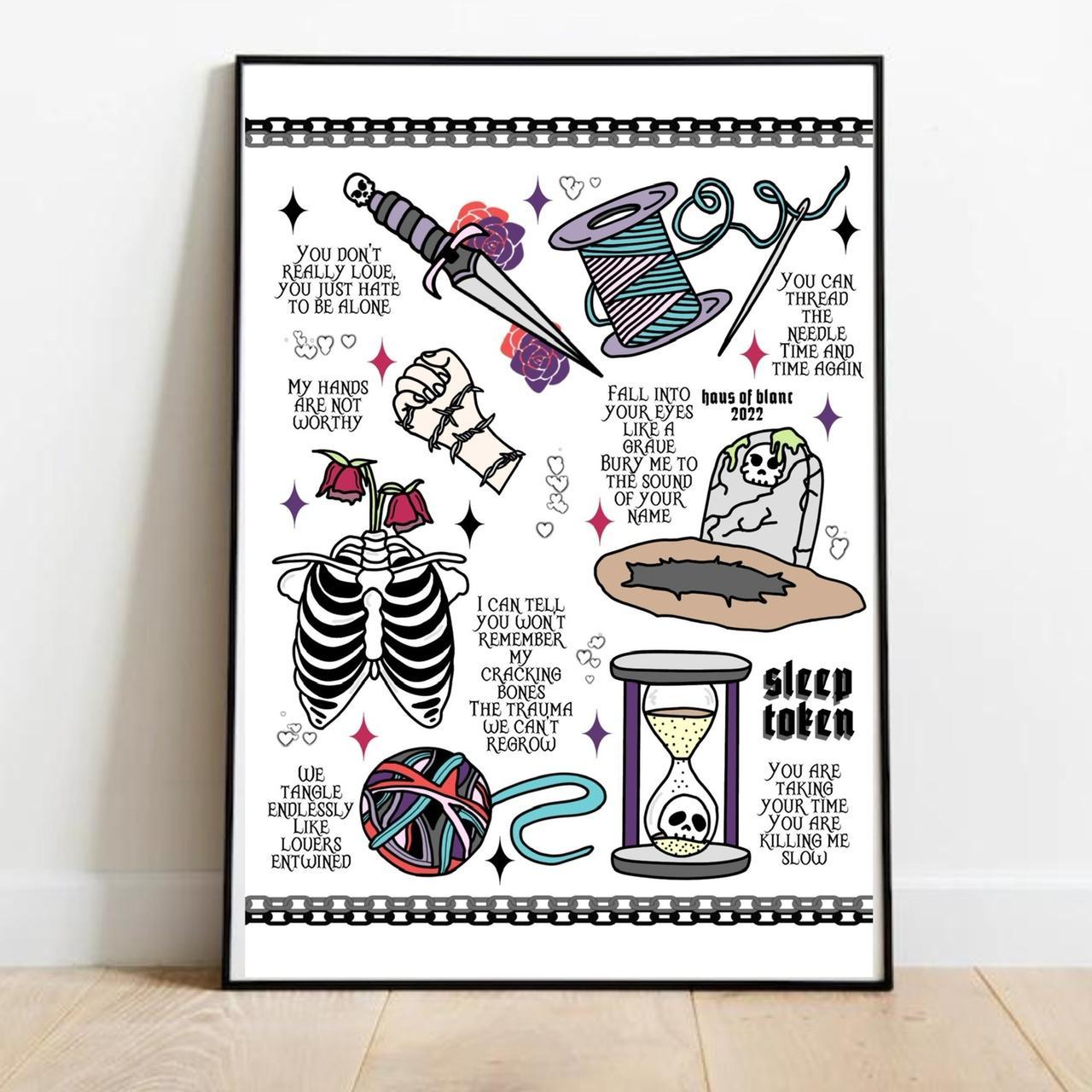 Sleep token inspired tattoo flash art print A4... - Depop