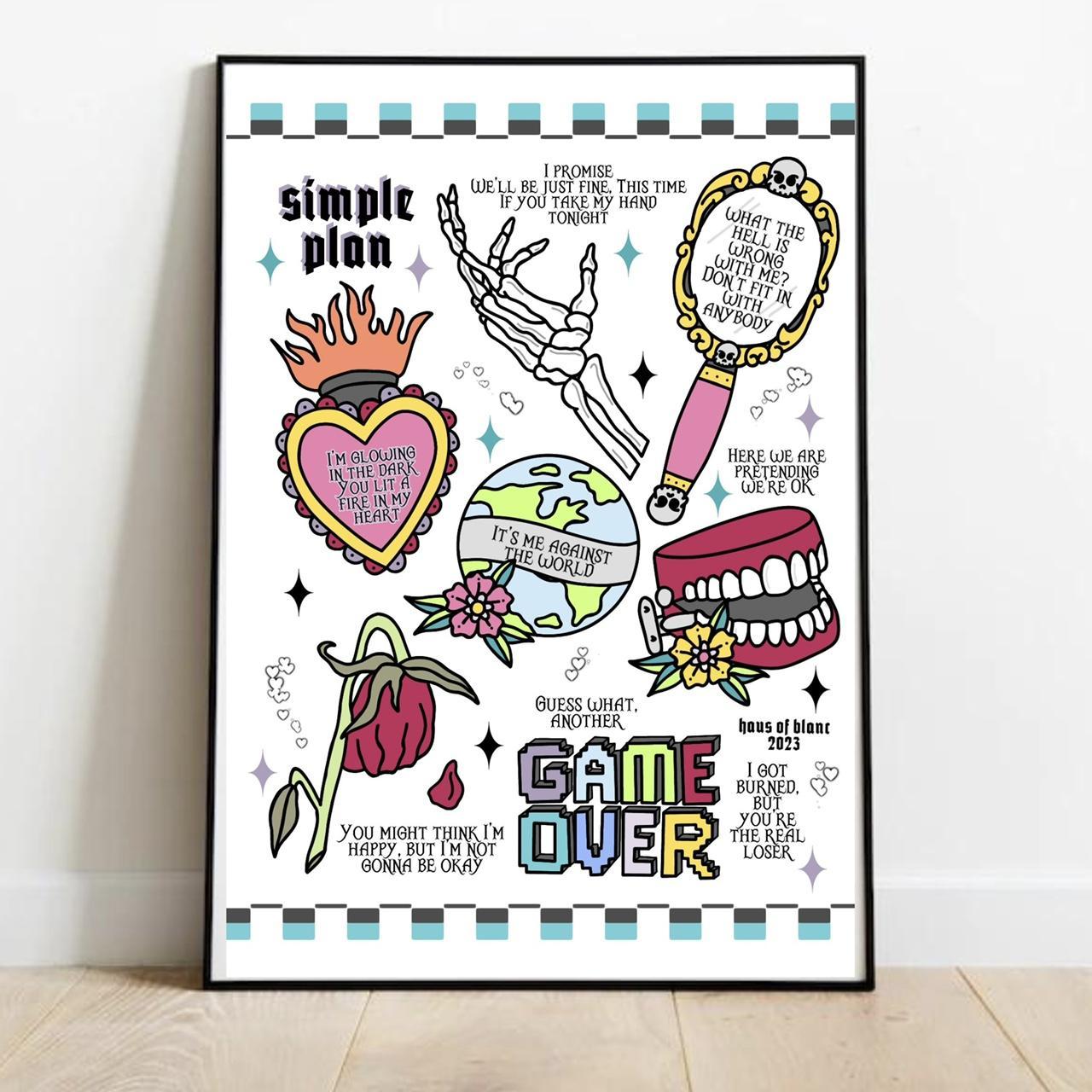 Simple Plan inspired tattoo flash art print A4... - Depop