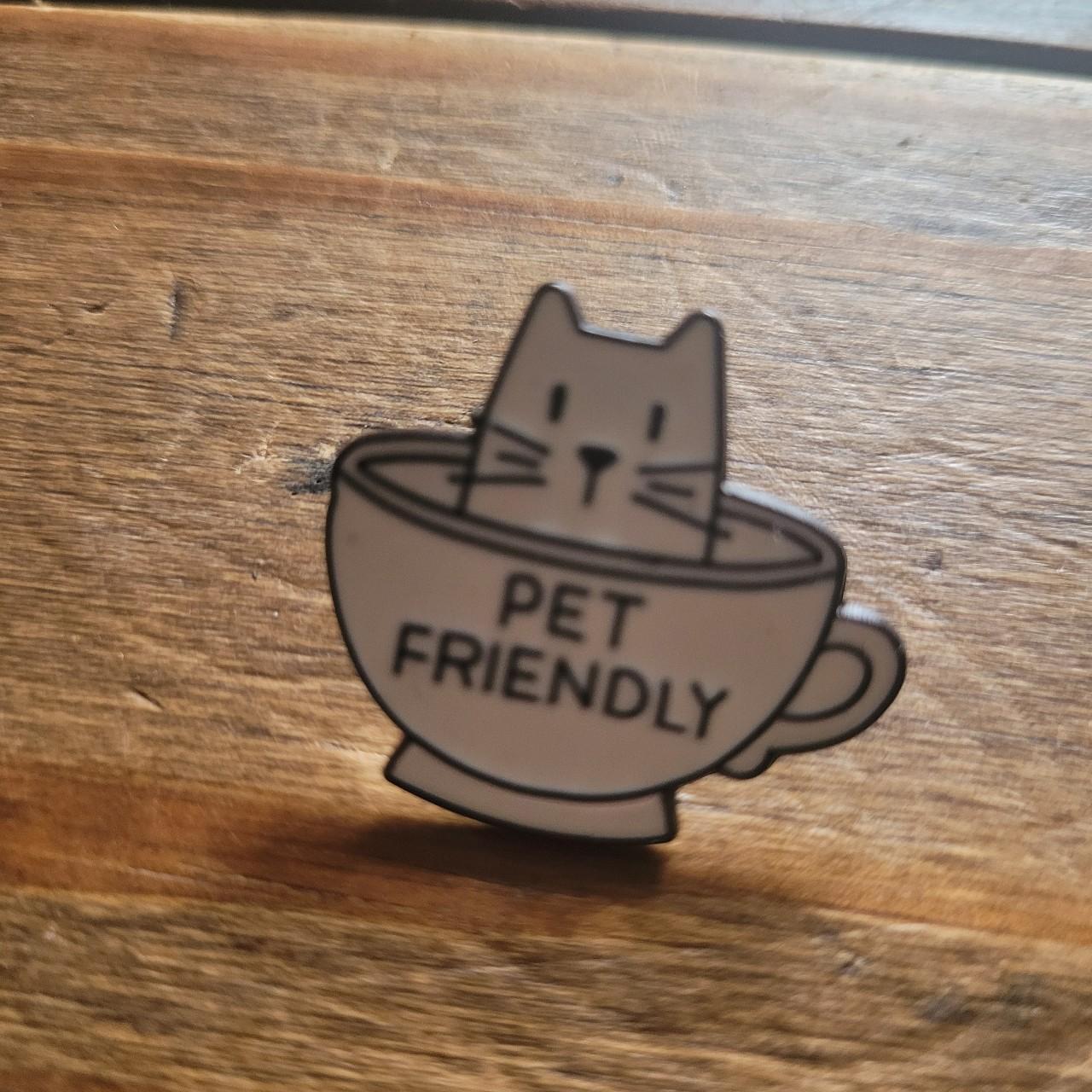 Cult pin/ pin badge Cat in a teacup, pet friendly... - Depop