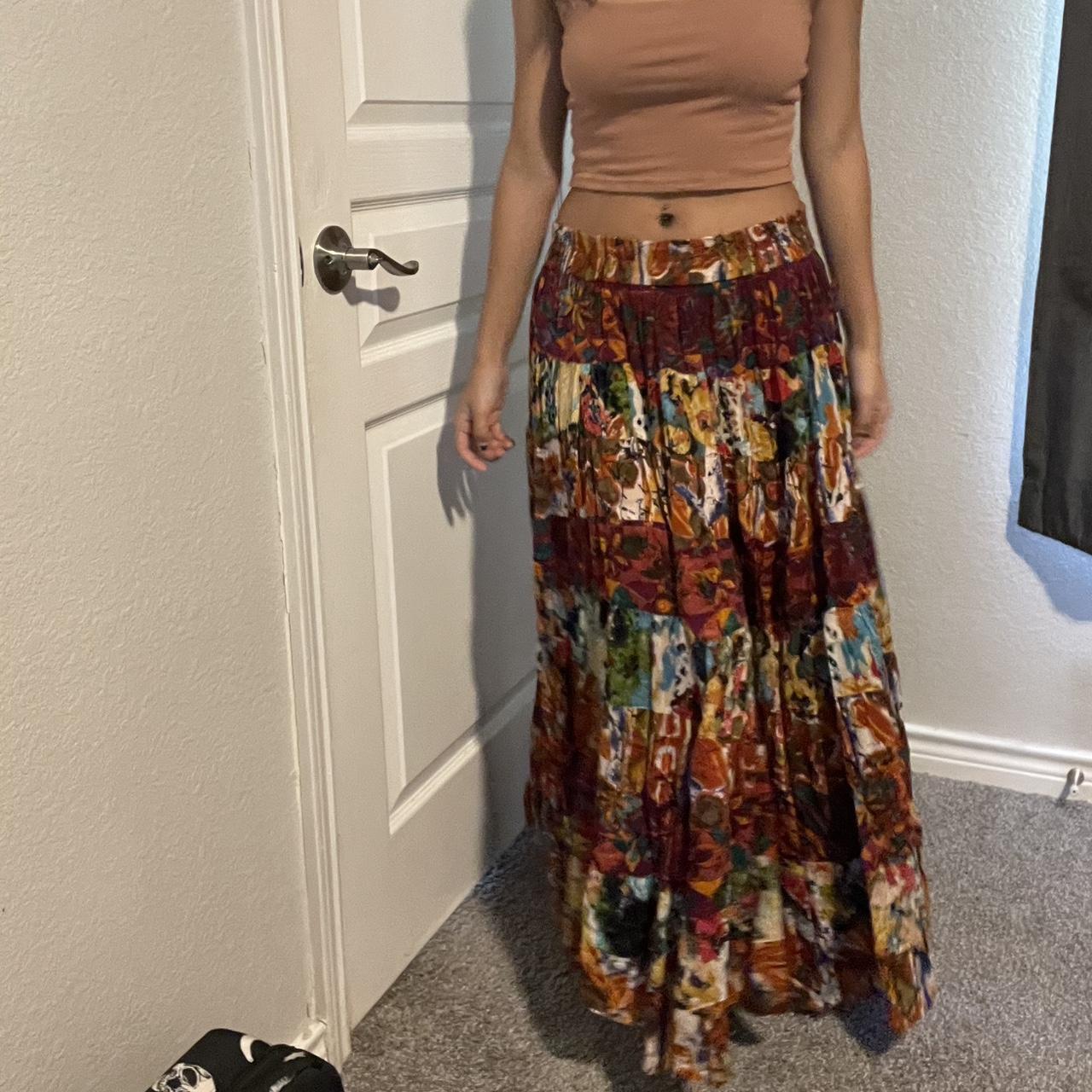 Long flowy floral skirt , tag says one size fits... - Depop