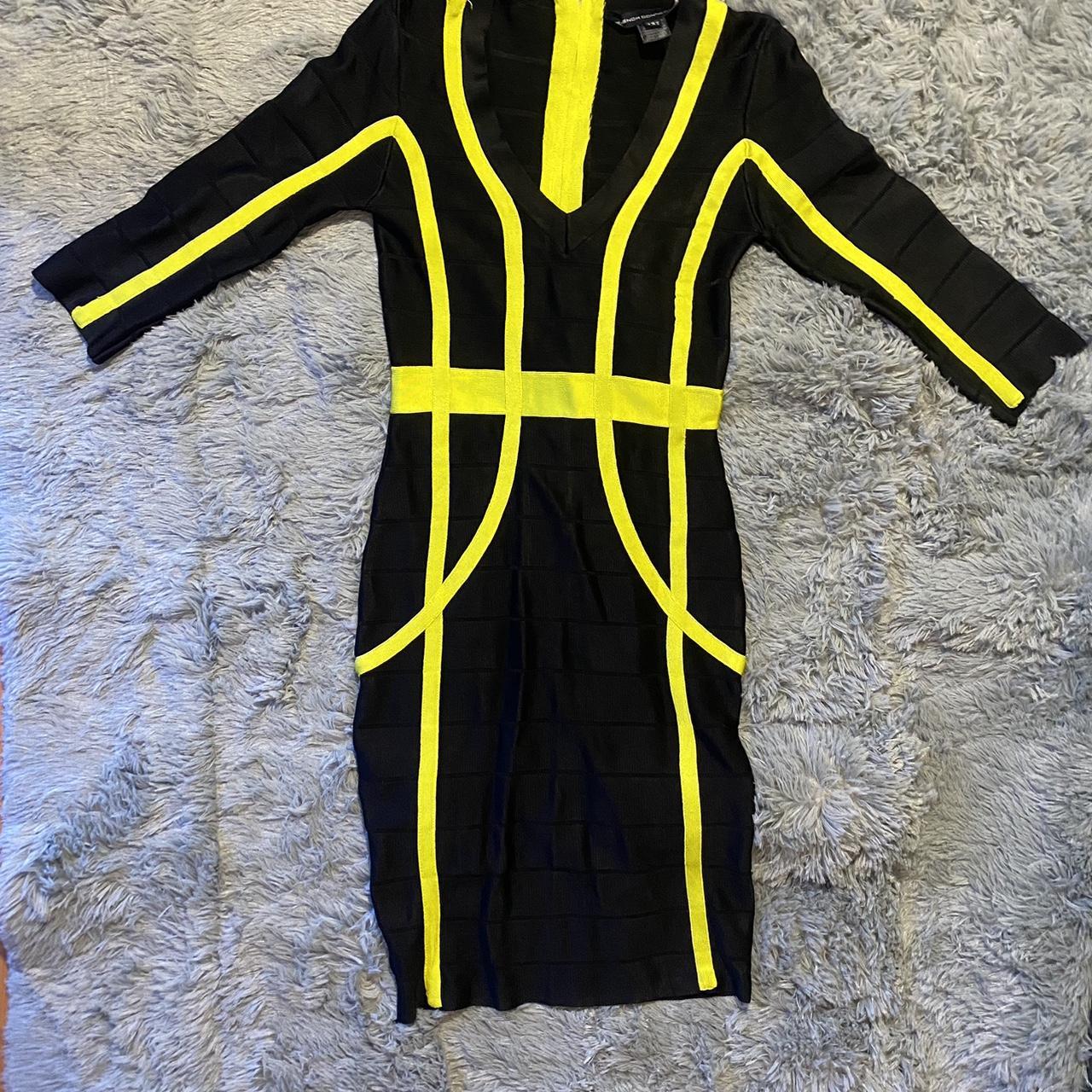French Connection Black Dress with Yellow... - Depop