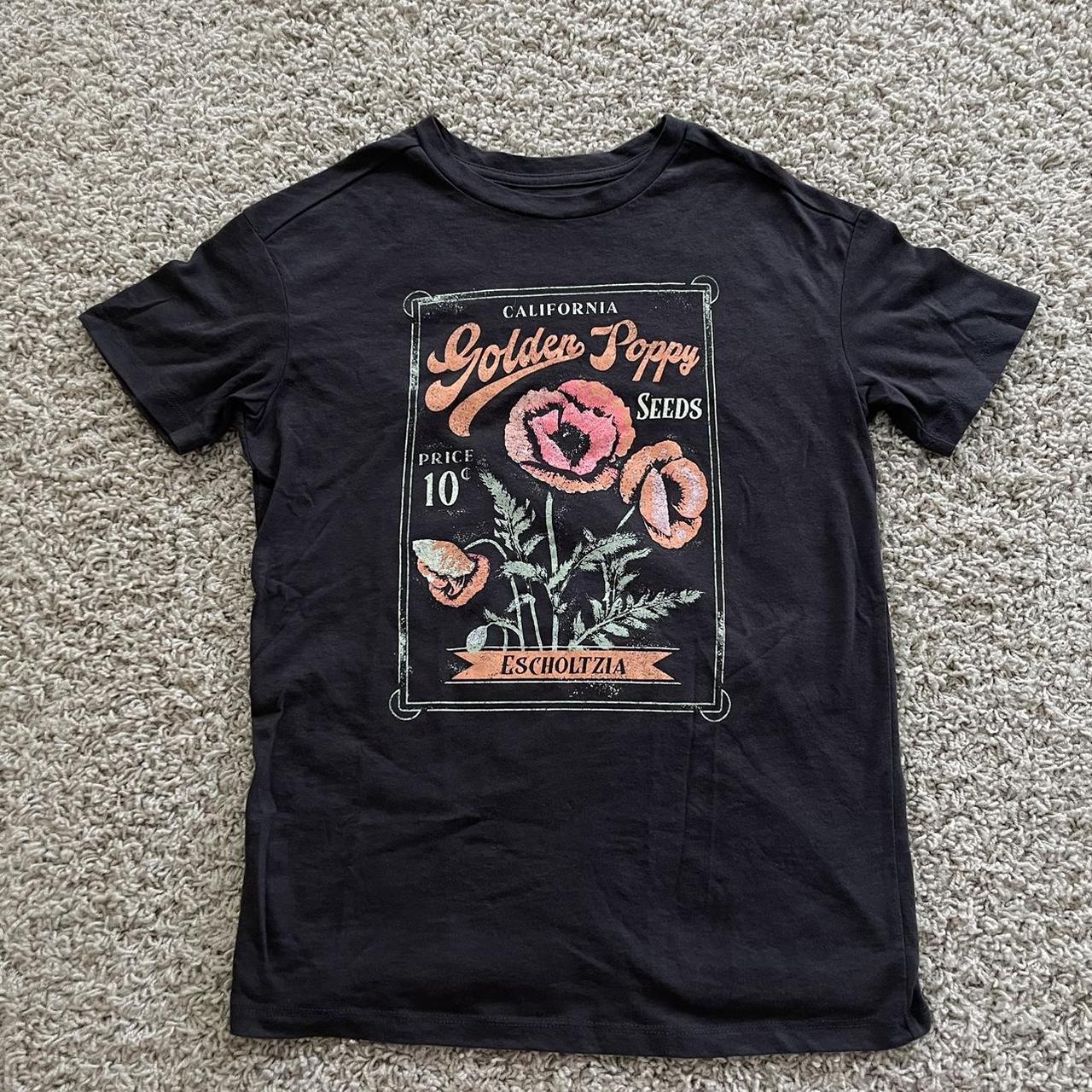 California poppy seeds graphic dark grey tshirt DM... - Depop