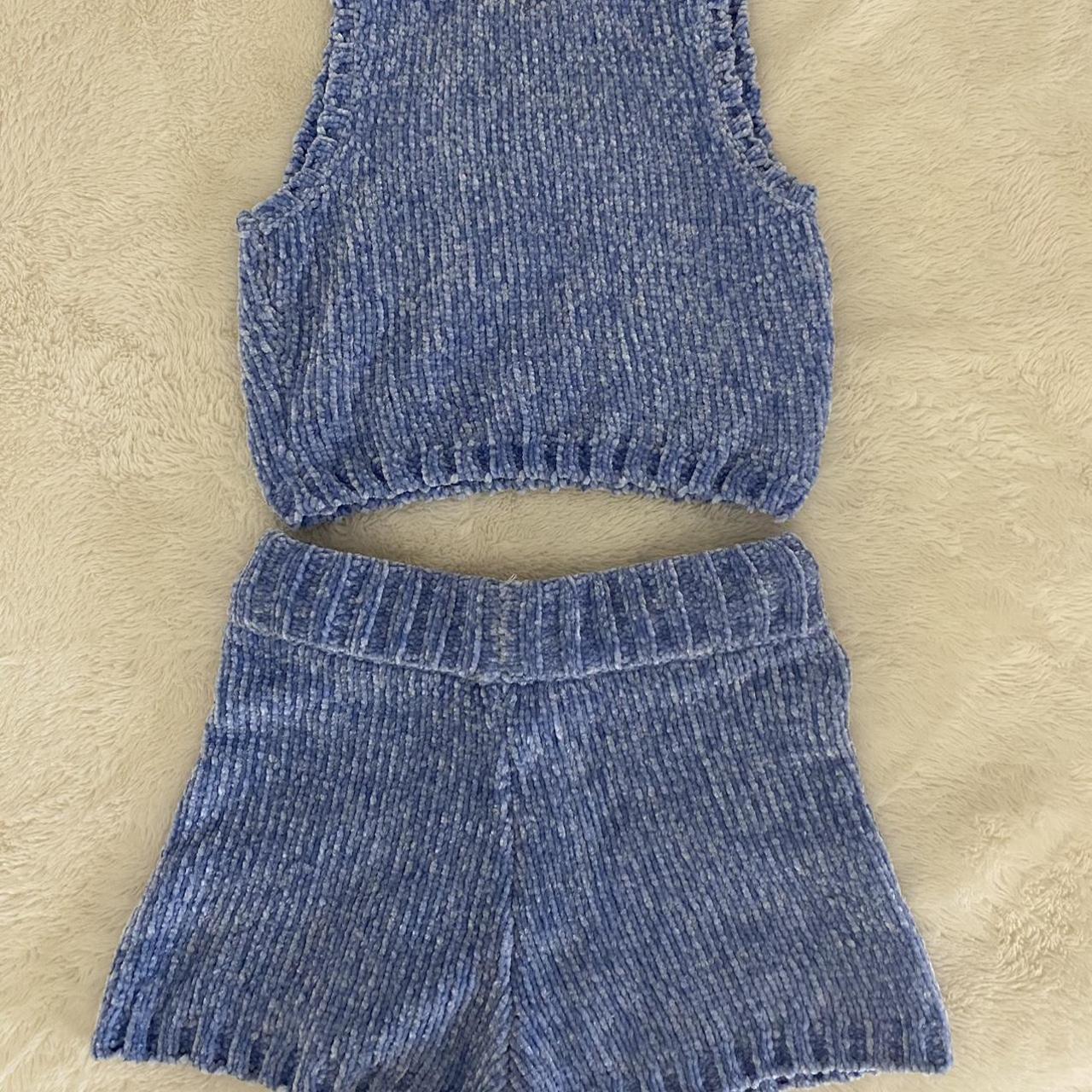 white fox fuzzy blue pajama set - Depop