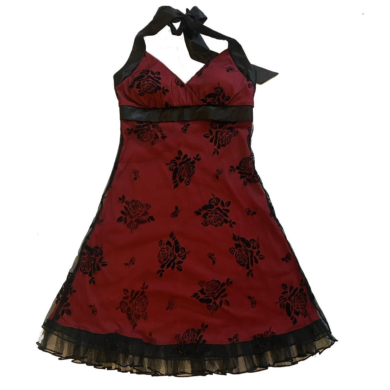 Ruby Rox Women's Red and Black Dress | Depop