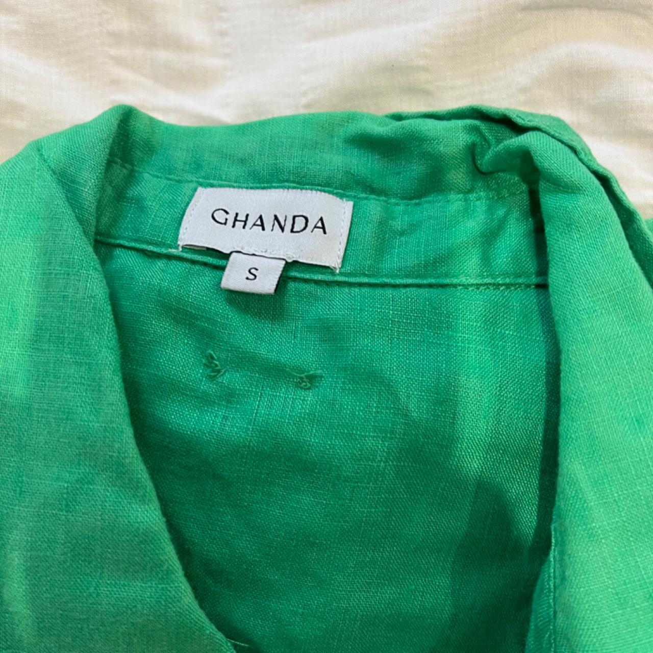 Ghanda green linen button up blouse -size... - Depop
