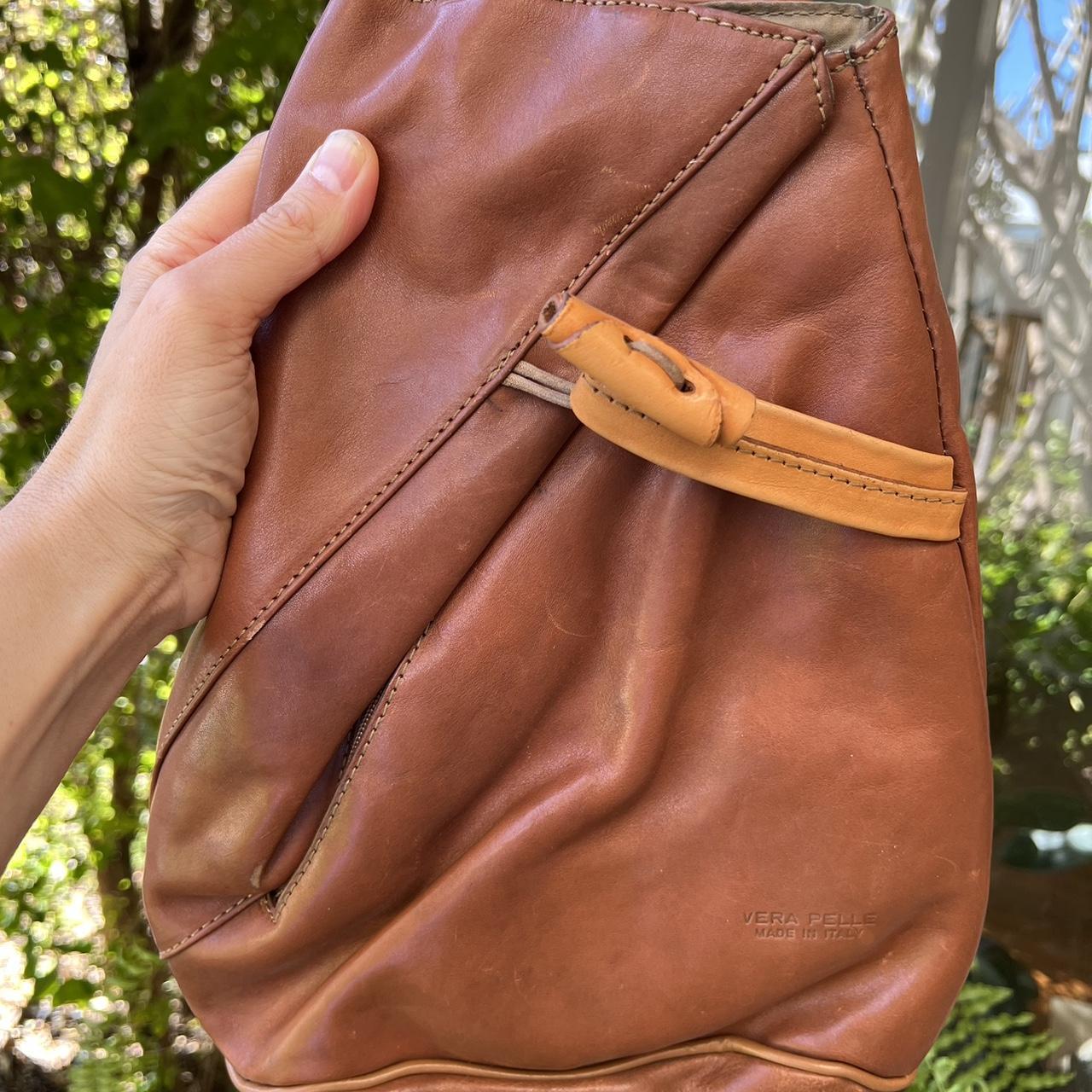 Italian leather tan back pack - Depop