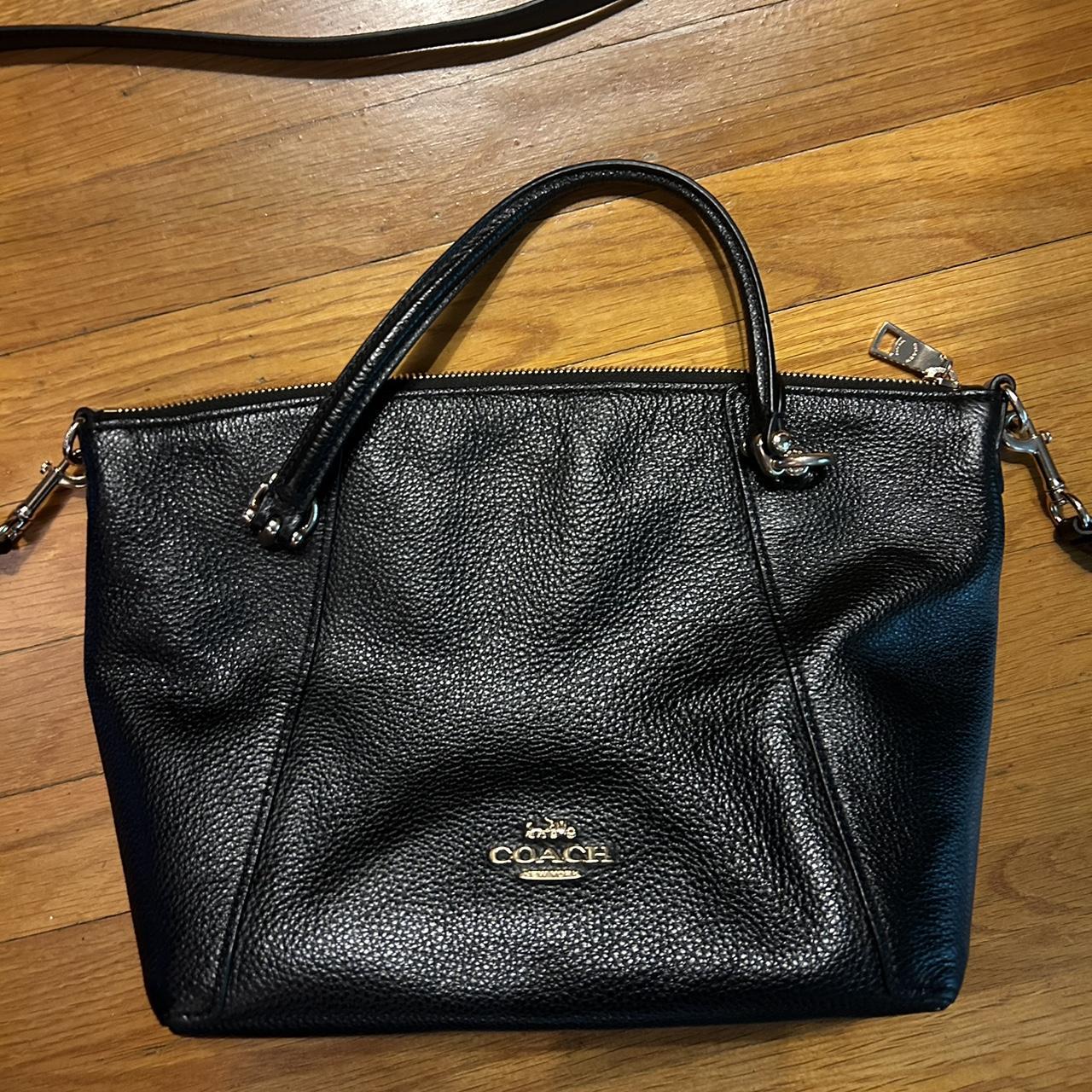 Black leather Coach bag with gold accents. Great... - Depop