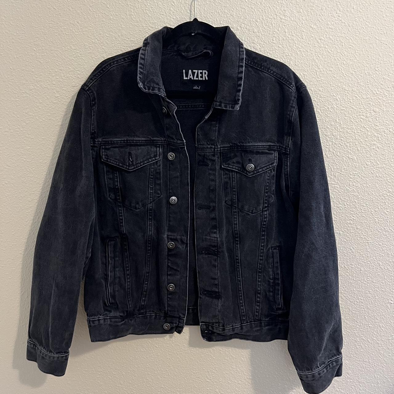 Large, black denim jacket - Depop