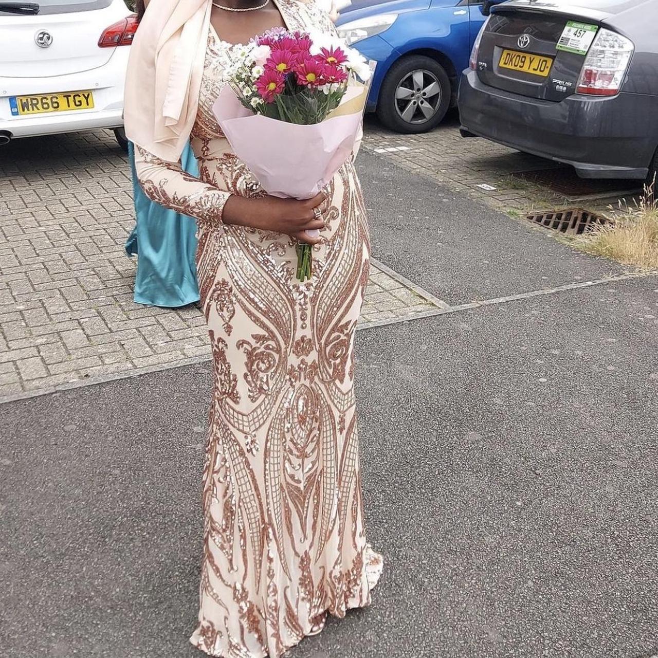 Gold prom dress Only worn once has a piece of... - Depop