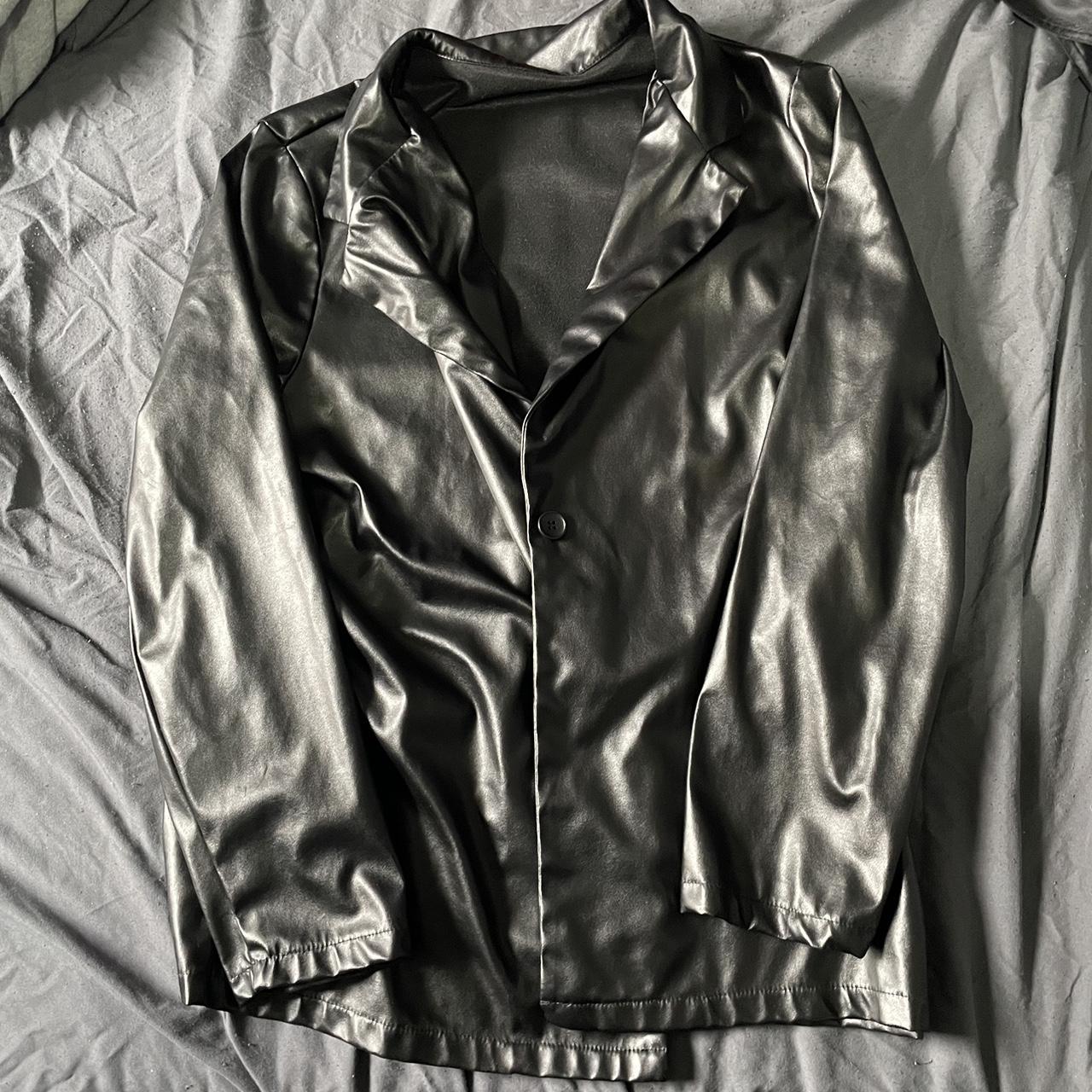 Thin Faux Leather Jacket - shiny material, sorta... - Depop