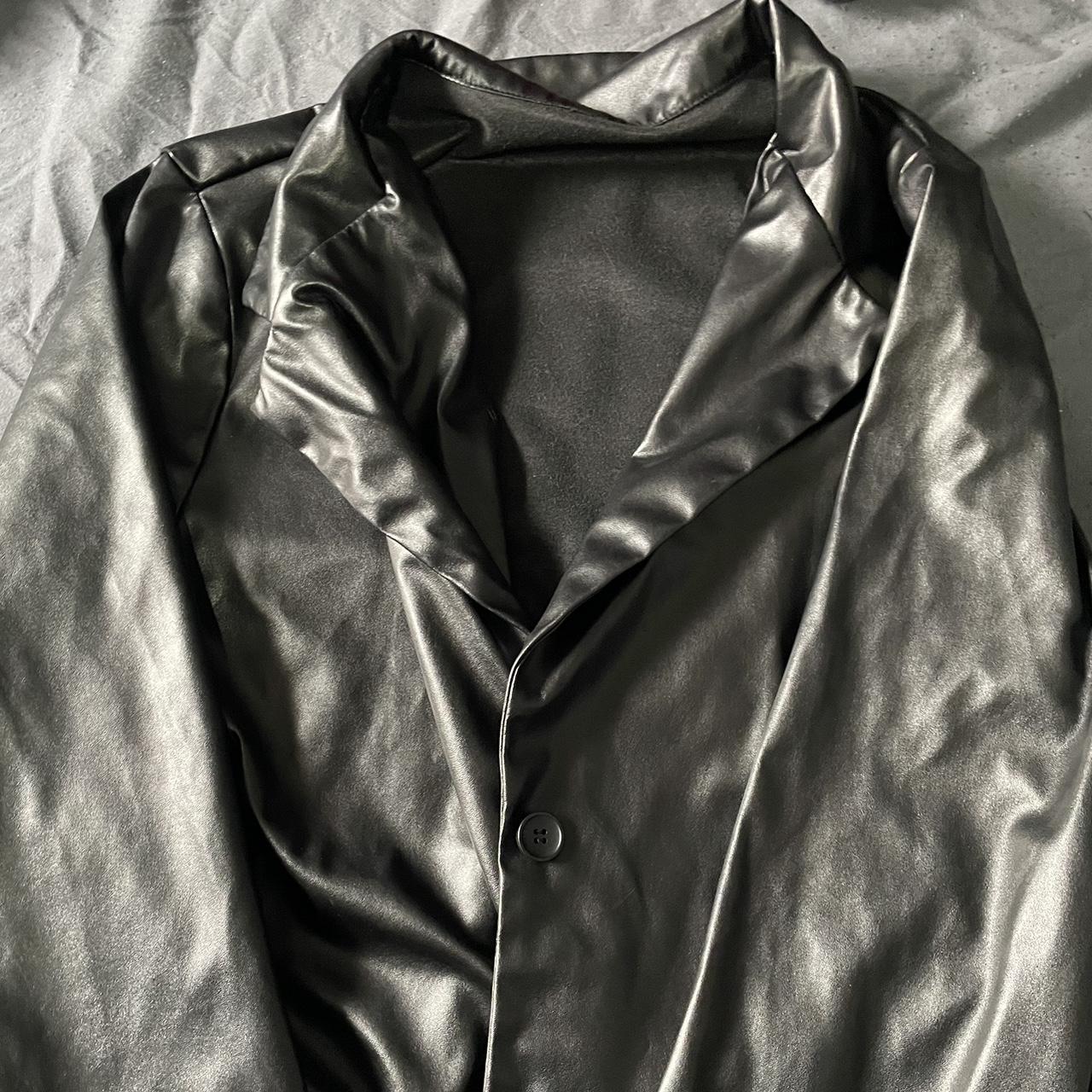 Thin Faux Leather Jacket - shiny material, sorta... - Depop