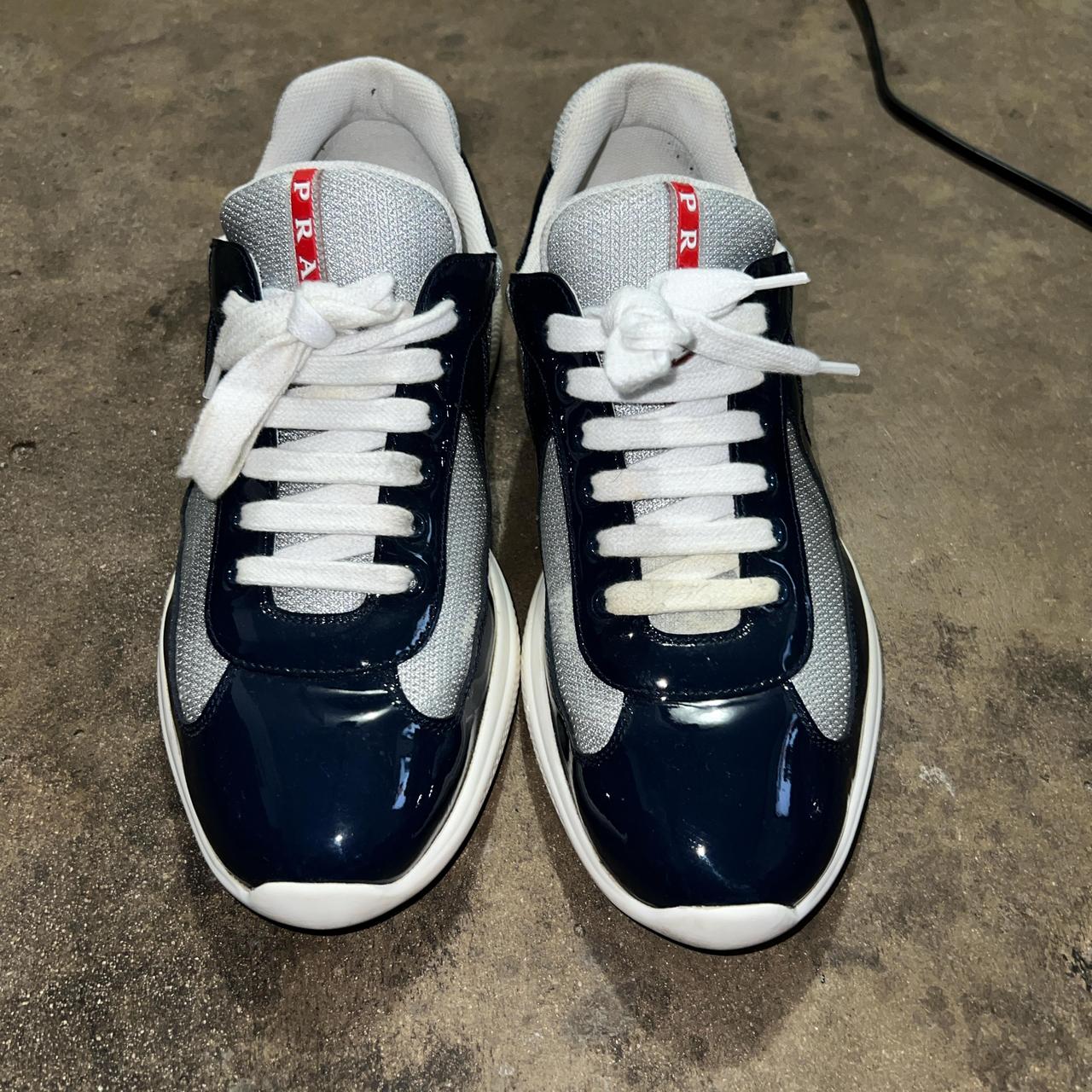 Prada American cup Navy blue/ silver /white Good... - Depop