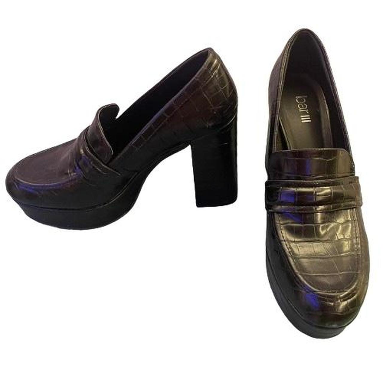 super cute loafer heels, with a shiny textured snake... - Depop