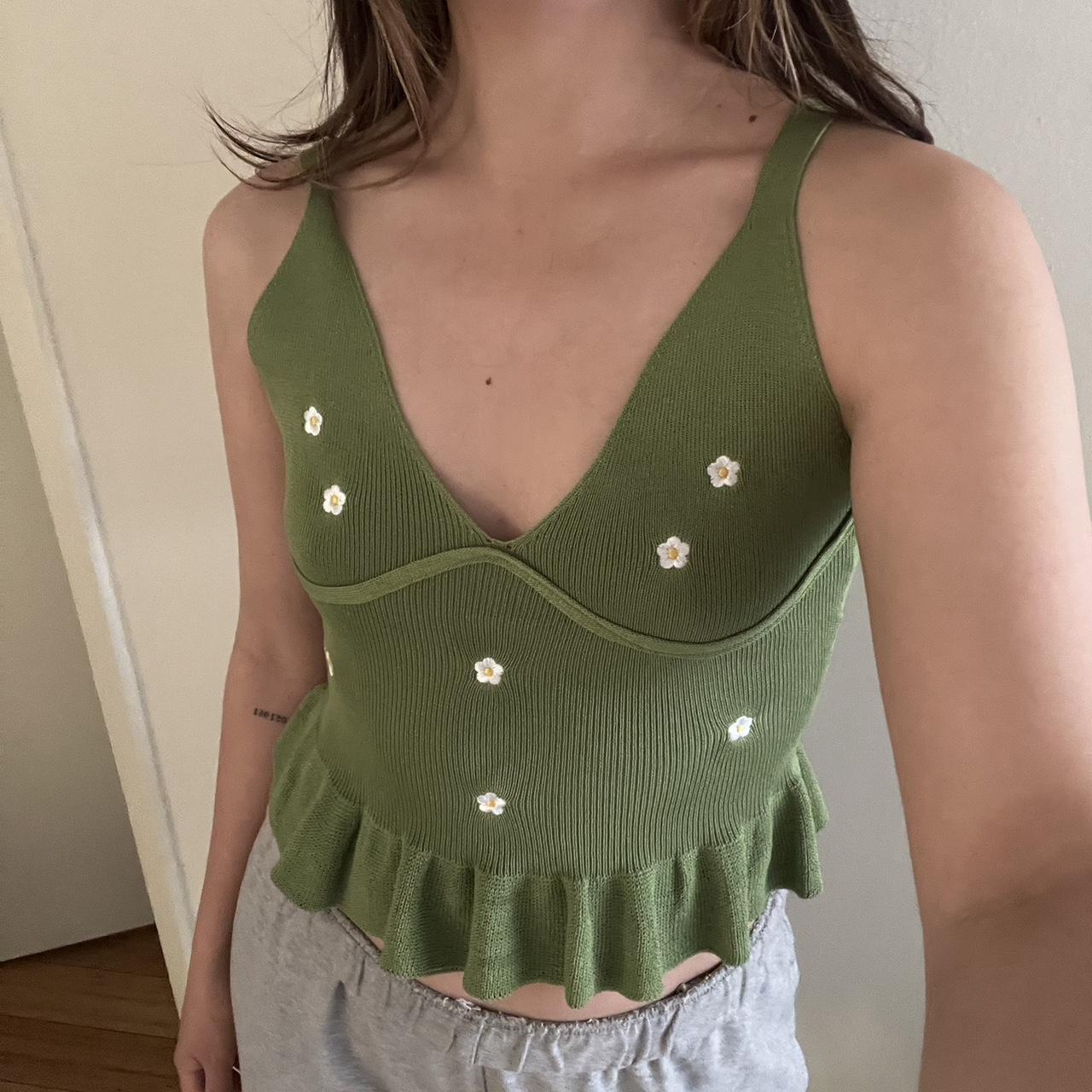 Green flower crop top - Depop
