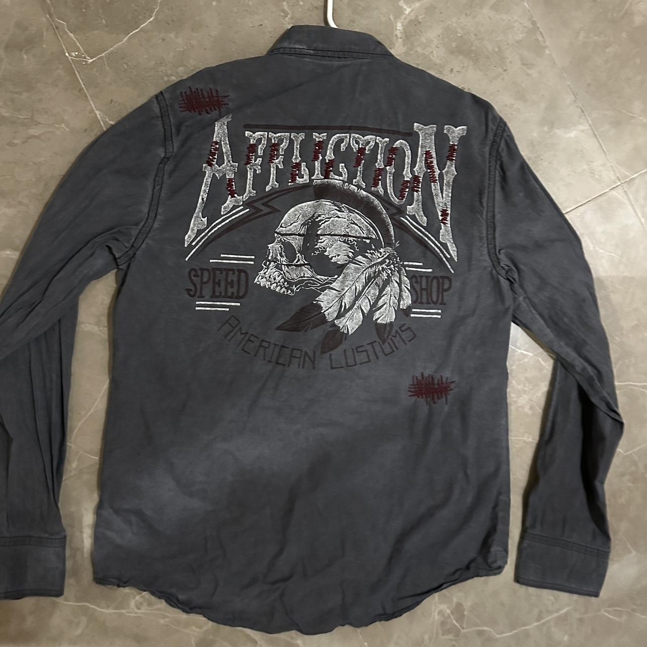 Button up long sleeve affliction shirt with super... - Depop