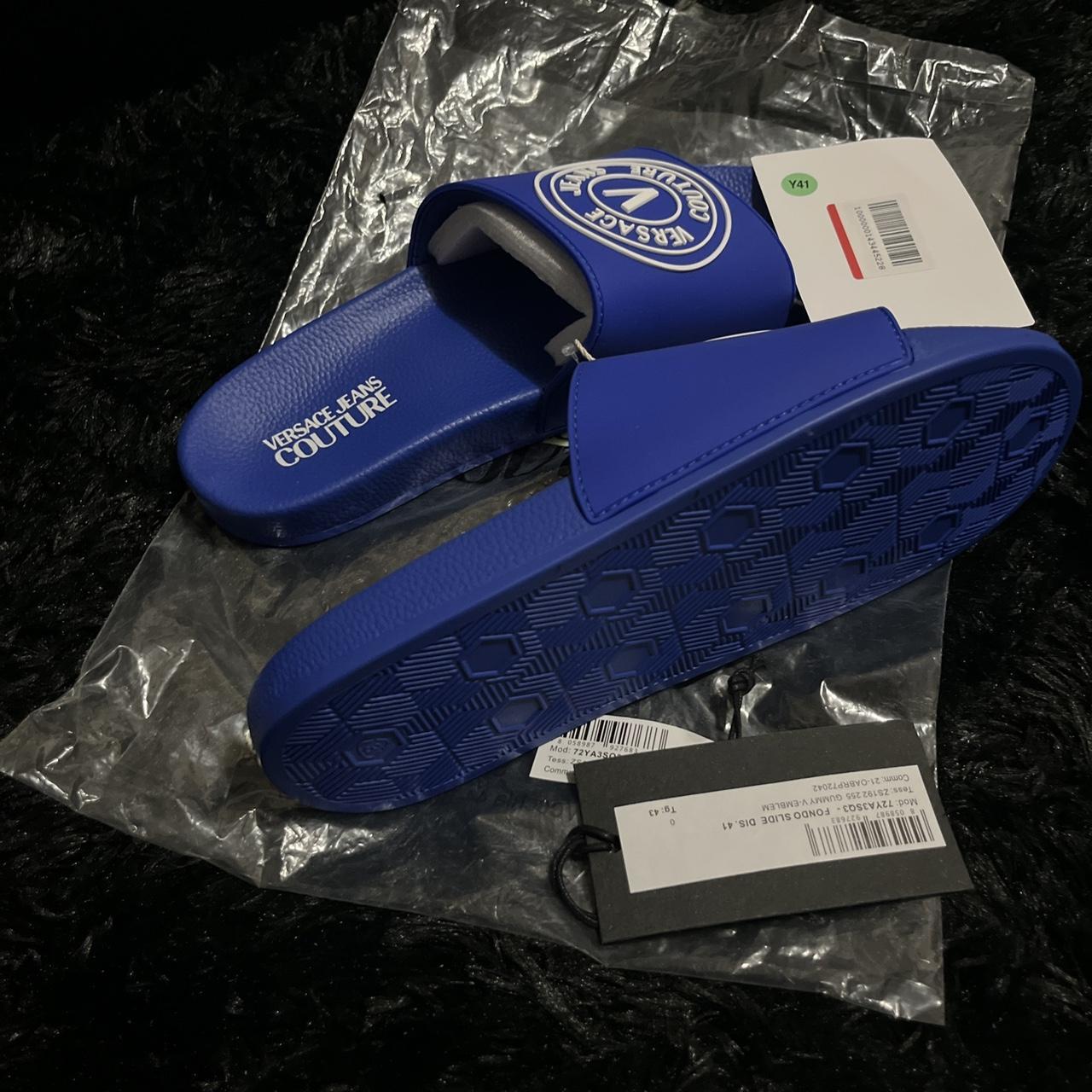 Versace Men's Blue Slides | Depop