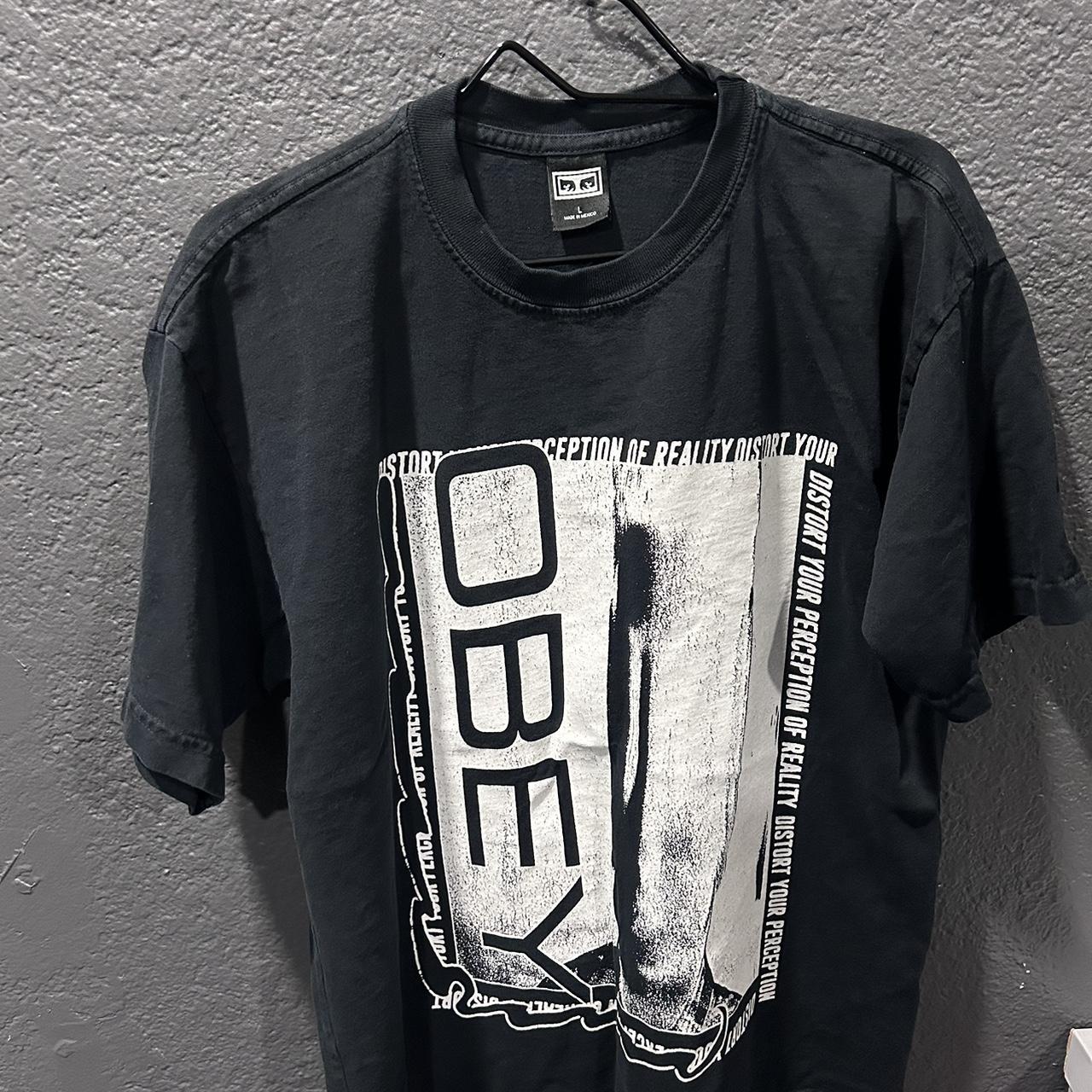 obey oversized tshirt faded black size L - Depop