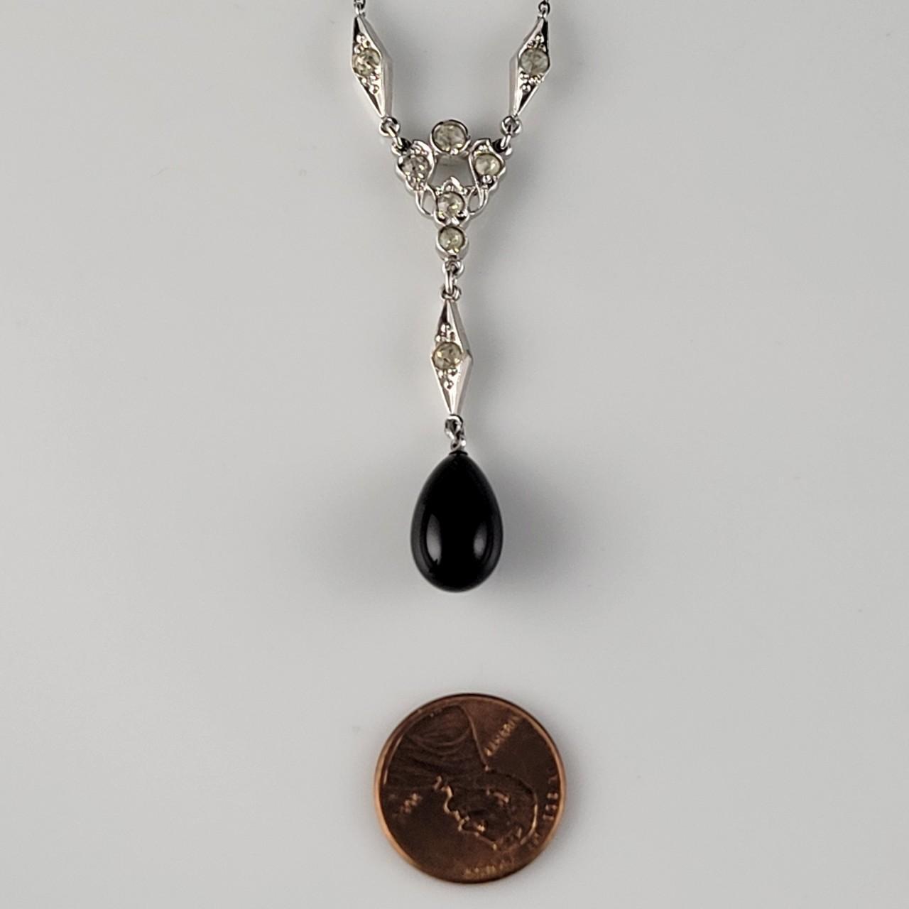 German Art Deco Sterling Jet & Rhinestone Lavalier... - Depop
