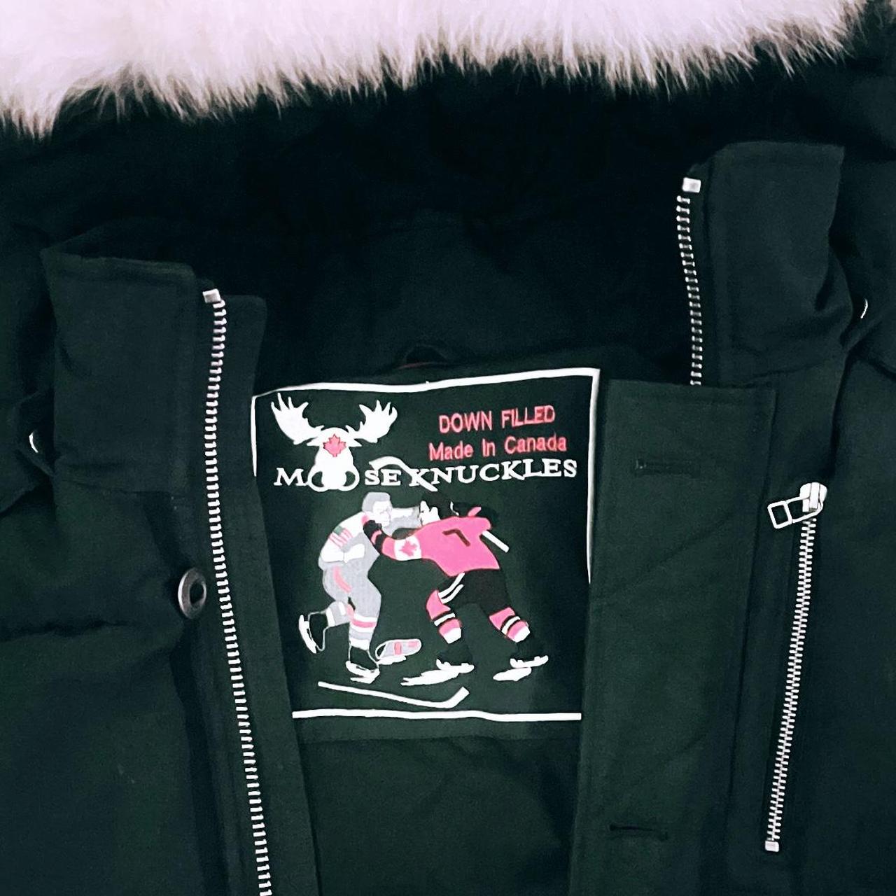 “MOOSE KNUCKLE” Navy blue bomber jacket & White... - Depop