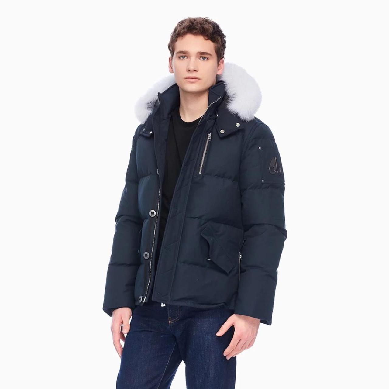 “MOOSE KNUCKLE” Navy blue bomber jacket & White... - Depop