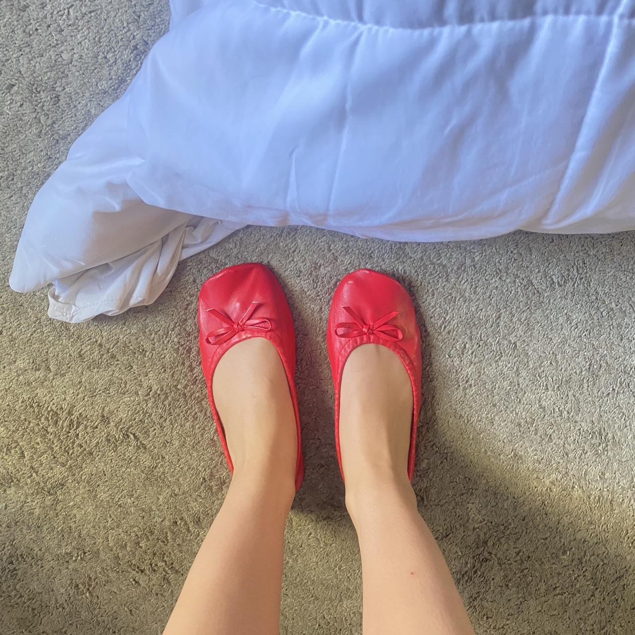 Red ballet flats. Light weight. No size or tags but... - Depop