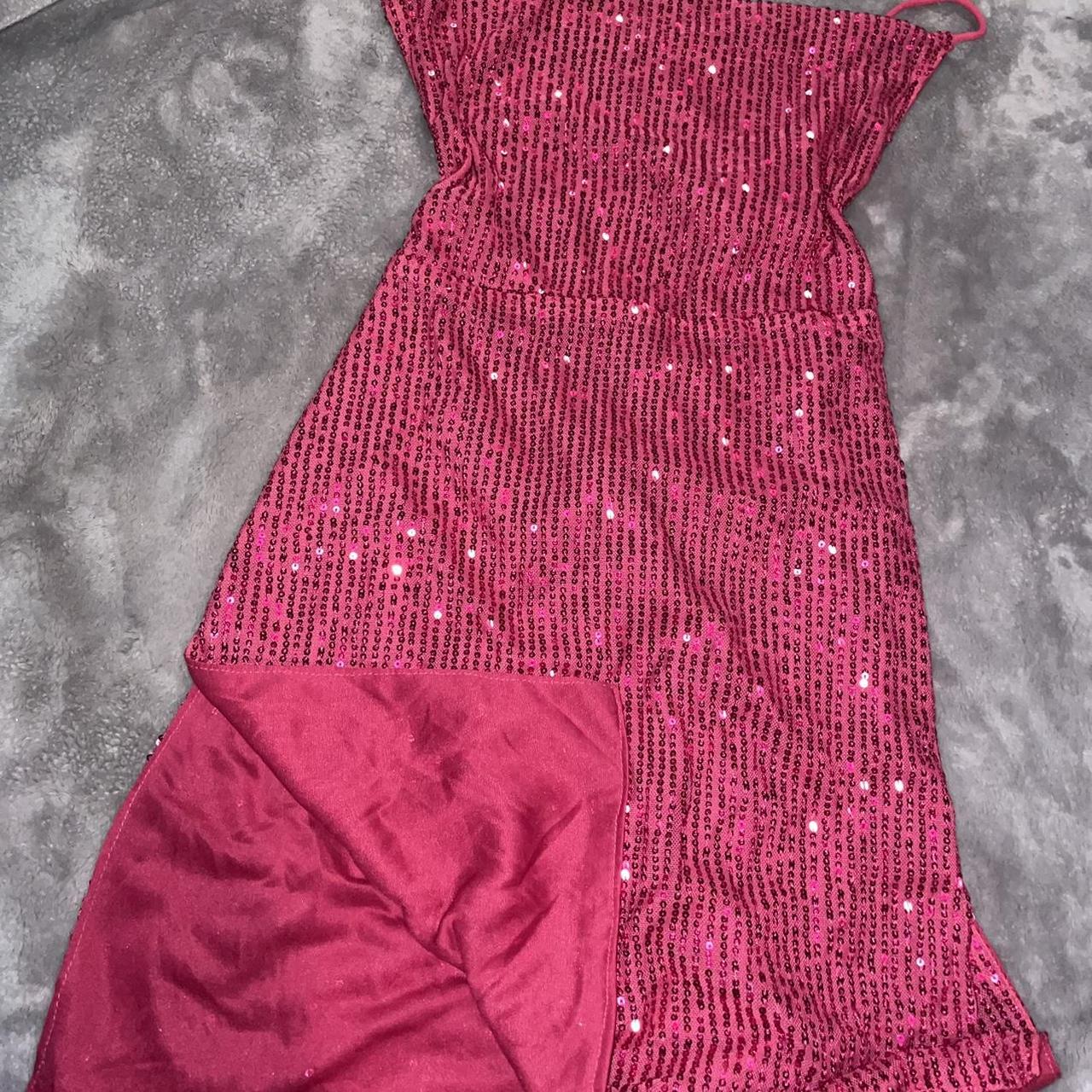 pink sparkly double split backless mini dress worn once - Depop