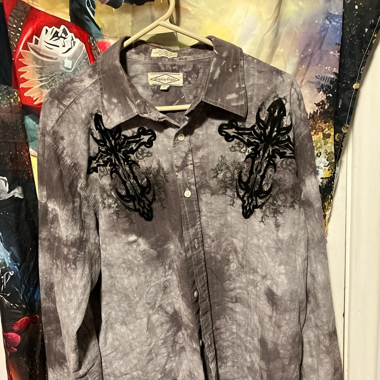 Affliction Type 88’s graphic faded button up with... - Depop