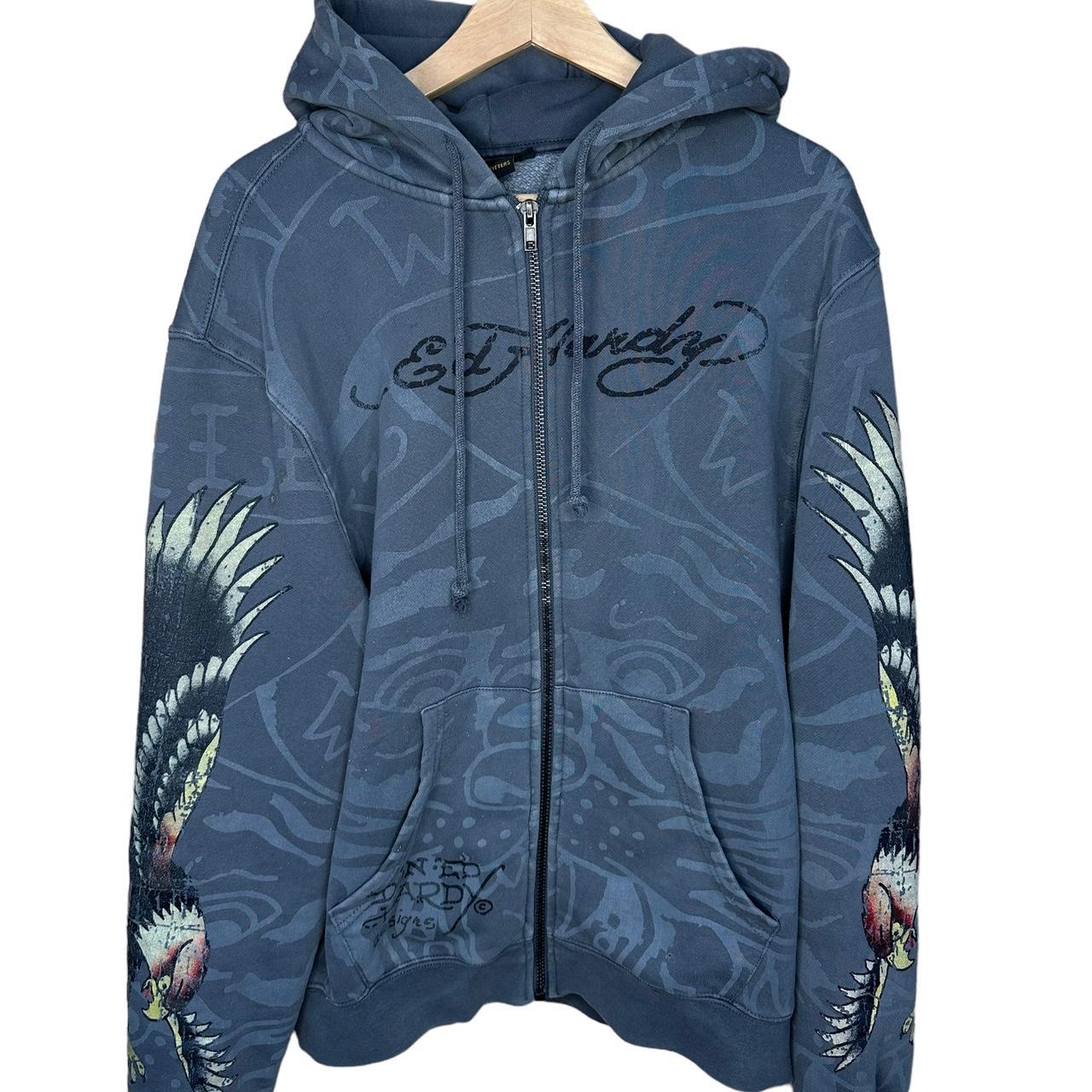 Ed Hardy grey zip up hoodie. Fits slightly oversized. - Depop