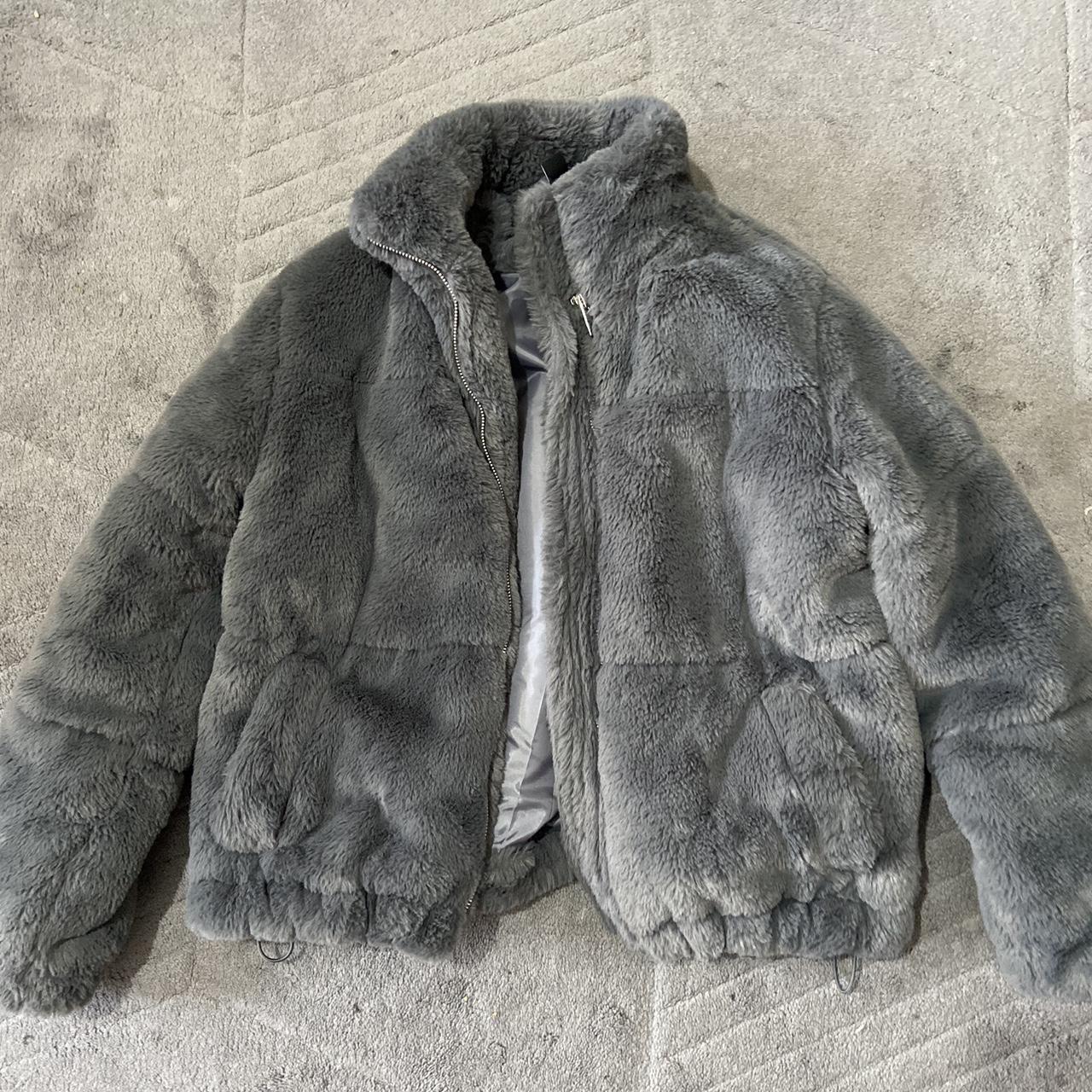 Fluffy Grey jacket - New Look Size 8 In mint... - Depop