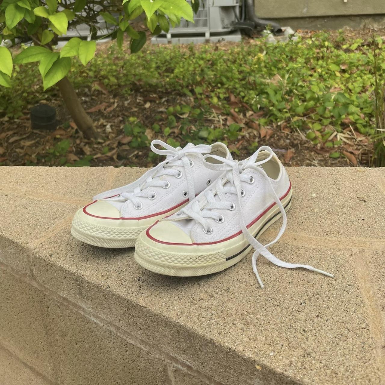 White Retro Converse Unique cream rubber sole and... - Depop