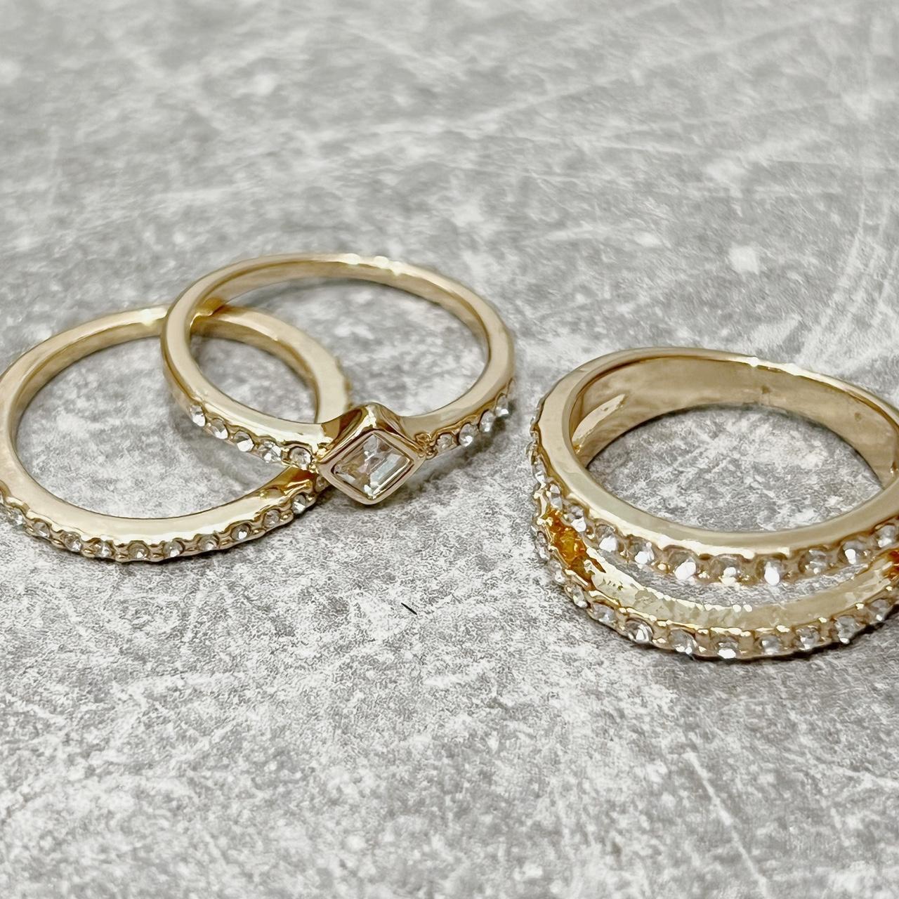 Gold Stackable Ring Set White Diamond... - Depop