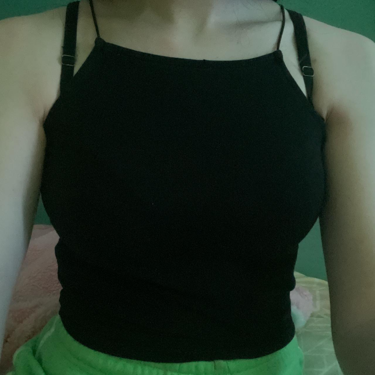 Black new look spaghetti strap crop top stretchy... - Depop