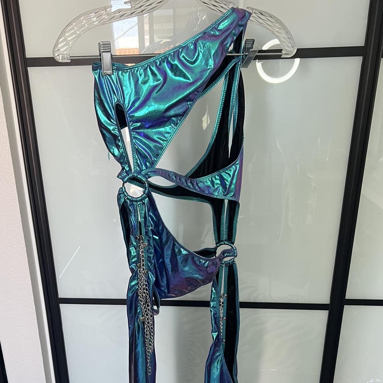 #CLUBEXX via #Dollskill Metalic Blue Bodysuit!... - Depop