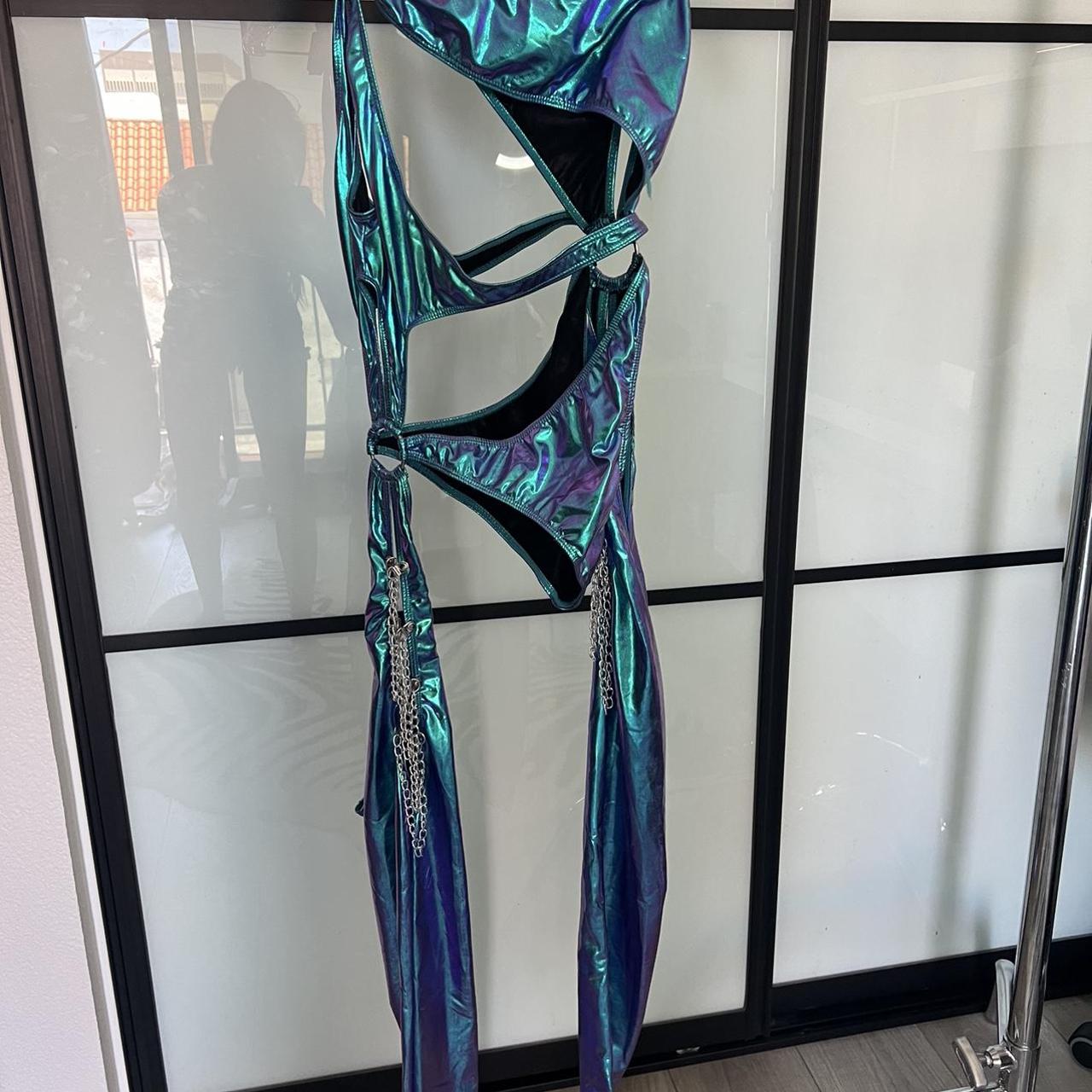 #CLUBEXX via #Dollskill Metalic Blue Bodysuit!... - Depop