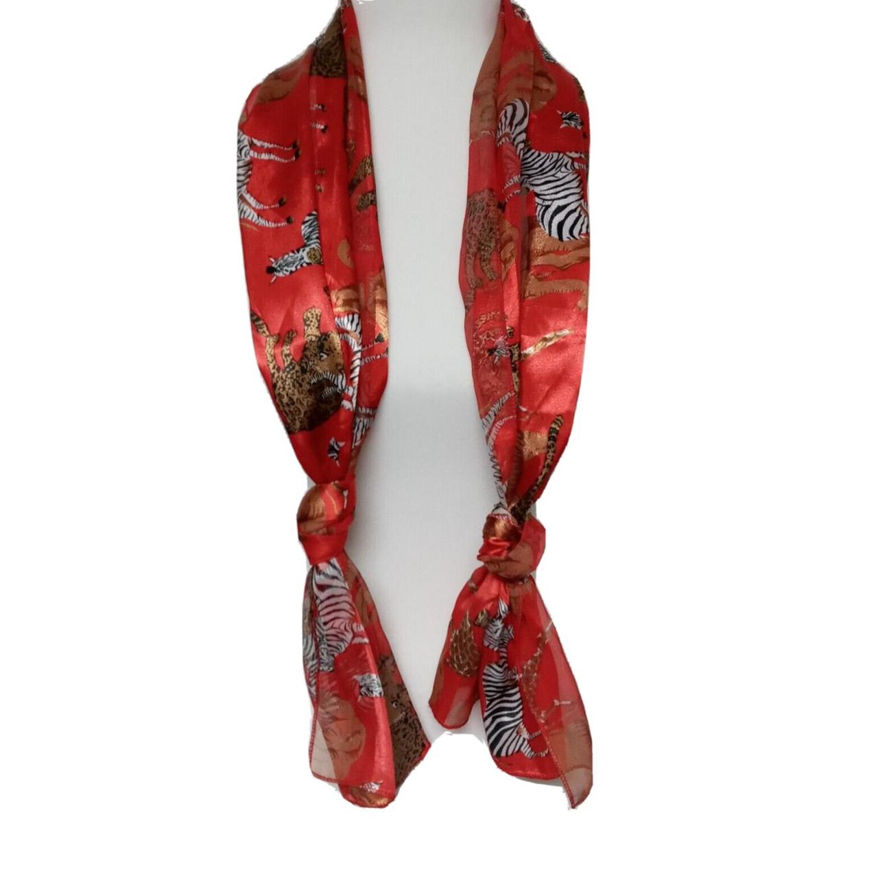 Red Scarf Animal Print Zebra Elephants Leopard... - Depop