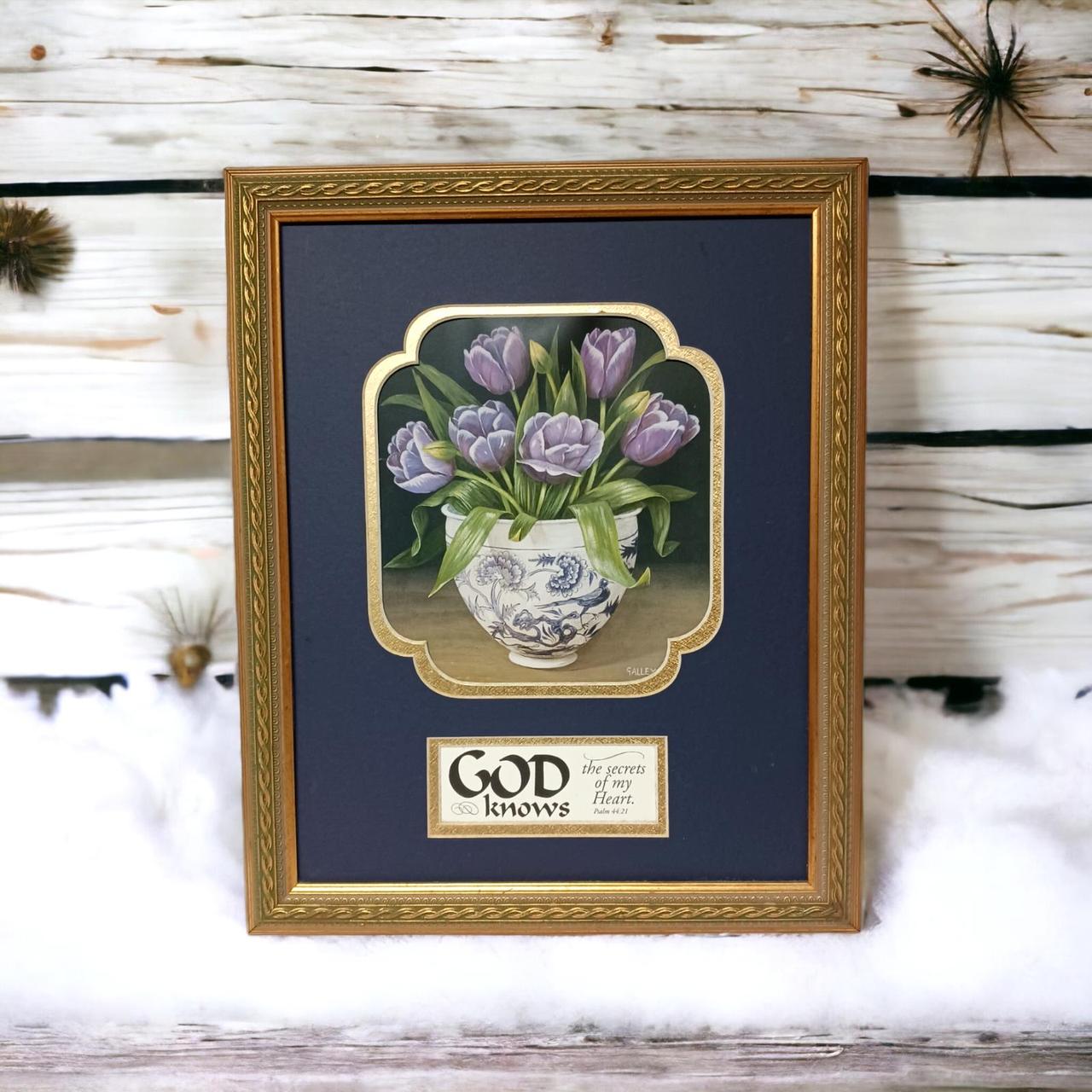 Purple Tulips Christian Print Blue White Planter... - Depop