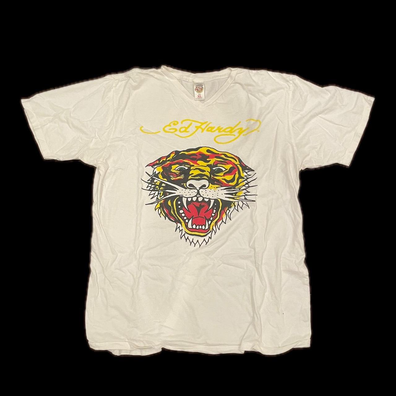 Ed Hardy white tee Fits L - Depop