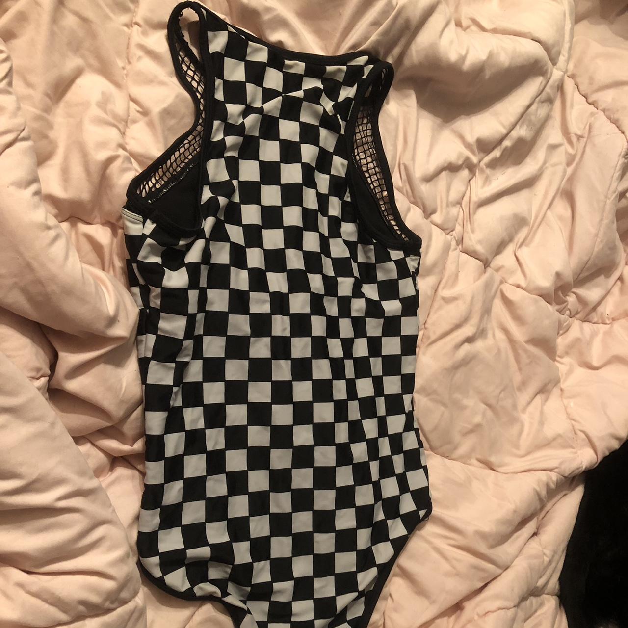 Hot Topic One Piece Checkered Fishnet Bathing Suit... - Depop