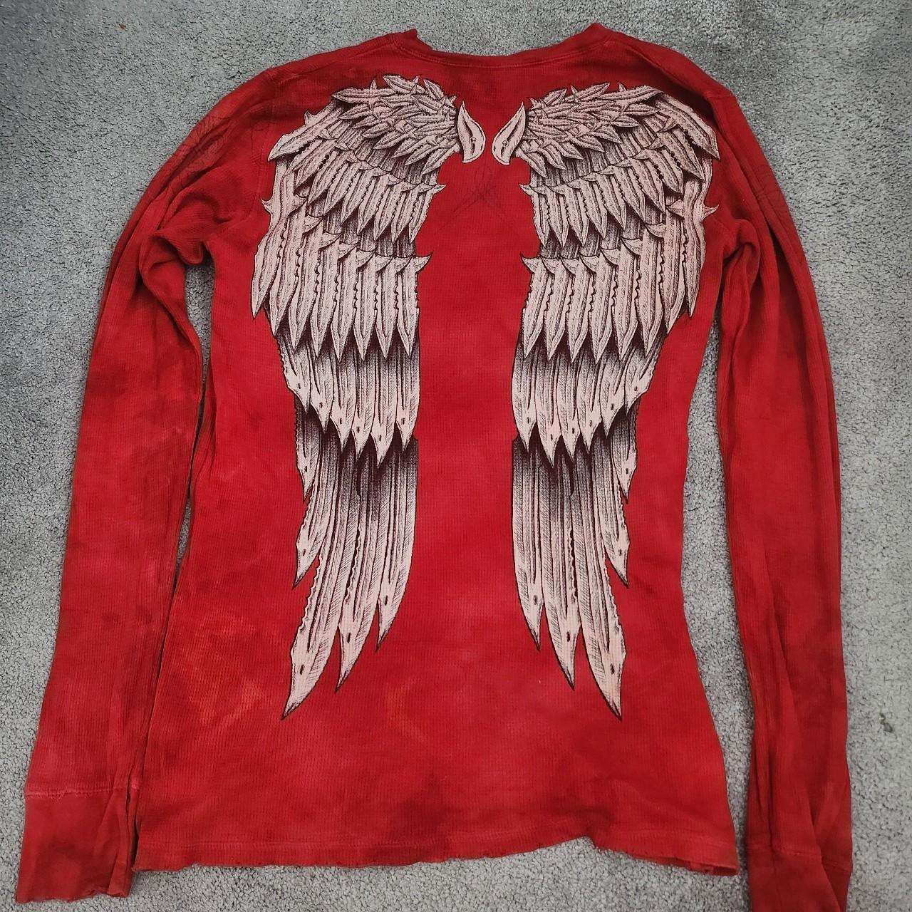 Red long-sleeve top Brand: AFFLICTION Size:... - Depop