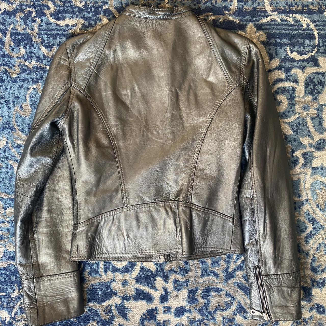 y2k silver metallic leather jacket size small i’m... - Depop