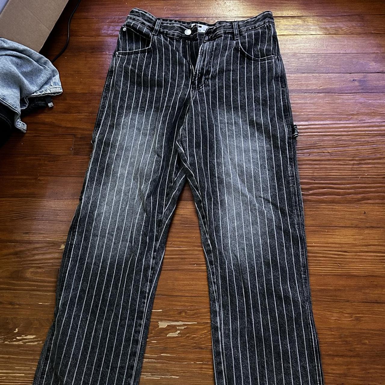 BERSHKA STRIPPED JEANS tried on ONCE baggy... - Depop